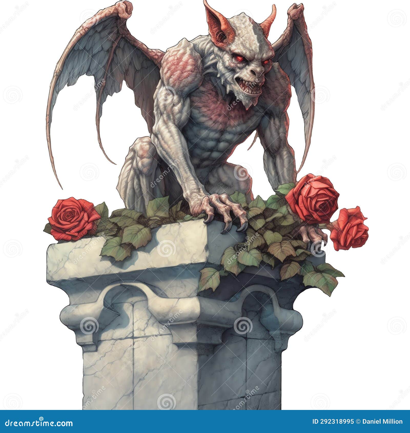 Gothic Demon Statue Watercolor Illustration Stock Illustration ...