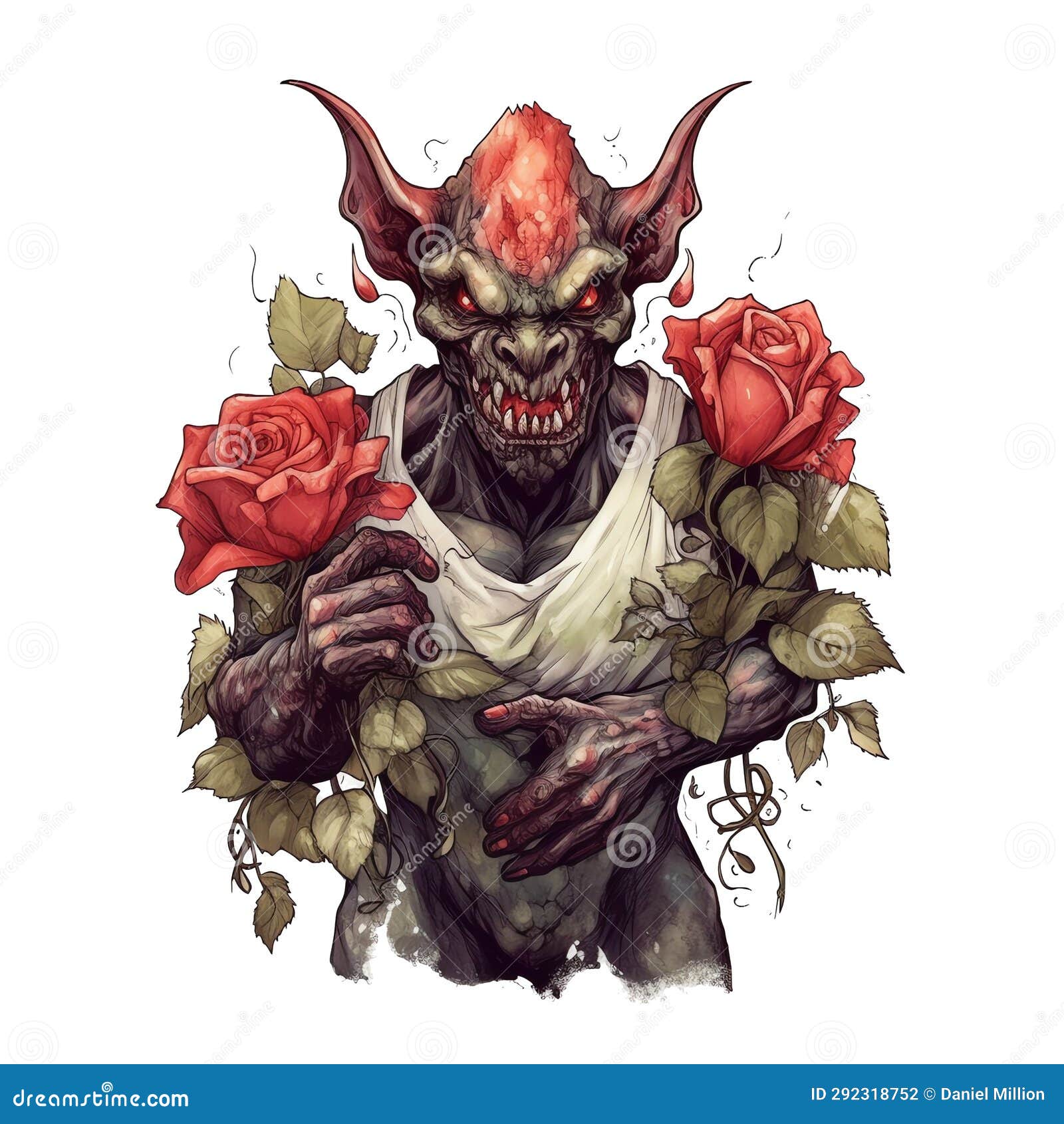 Gothic Demon Watercolor Illustration Stock Illustration - Illustration ...