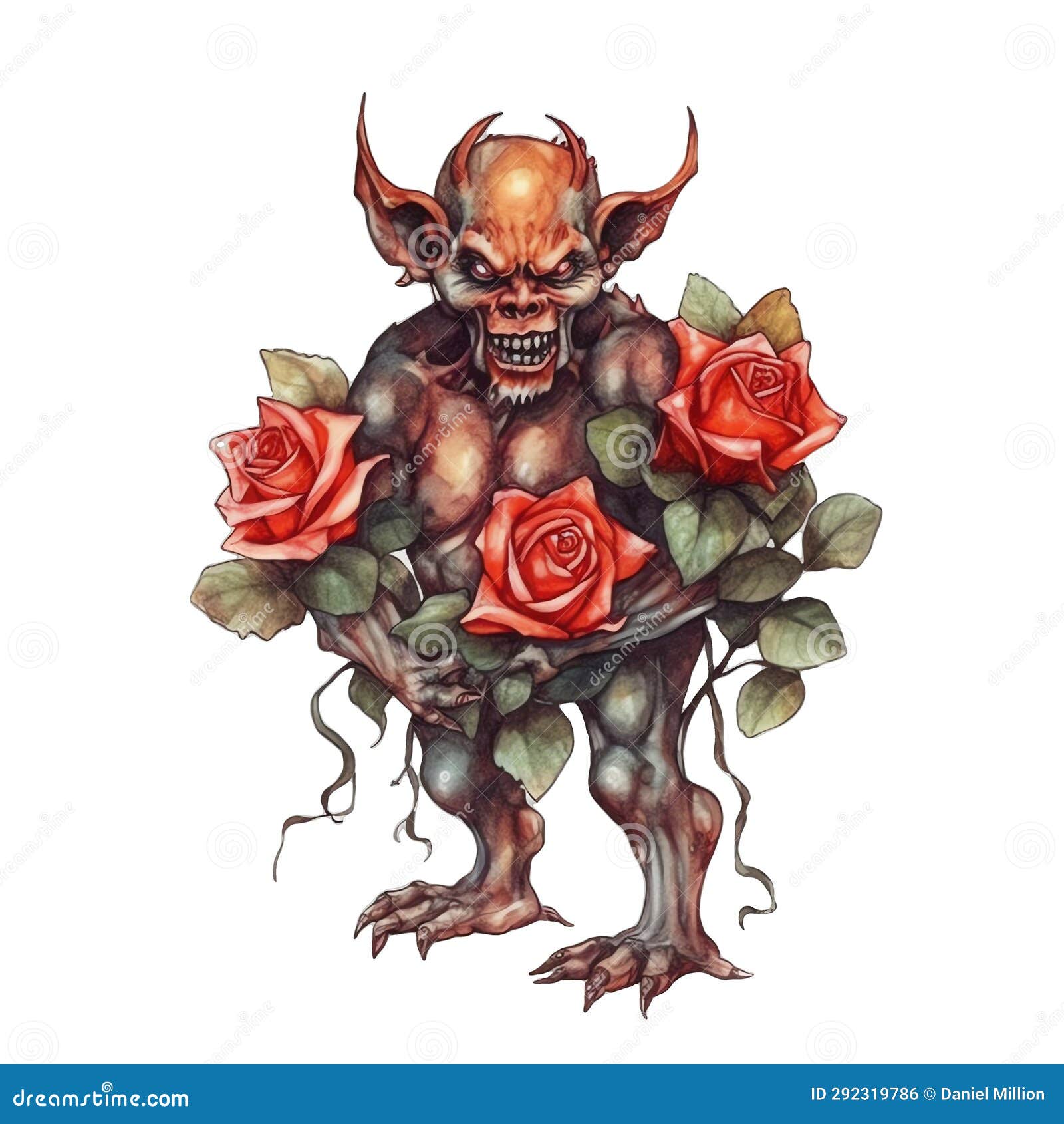 Gothic Demon Watercolor Illustration Stock Illustration - Illustration ...