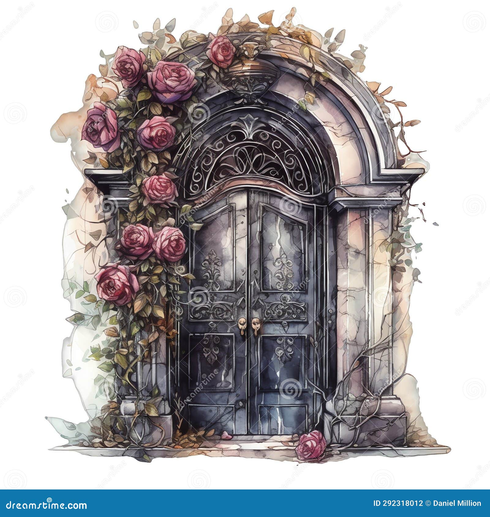 Gothic Door Watercolor Illustration Stock Illustration - Illustration ...