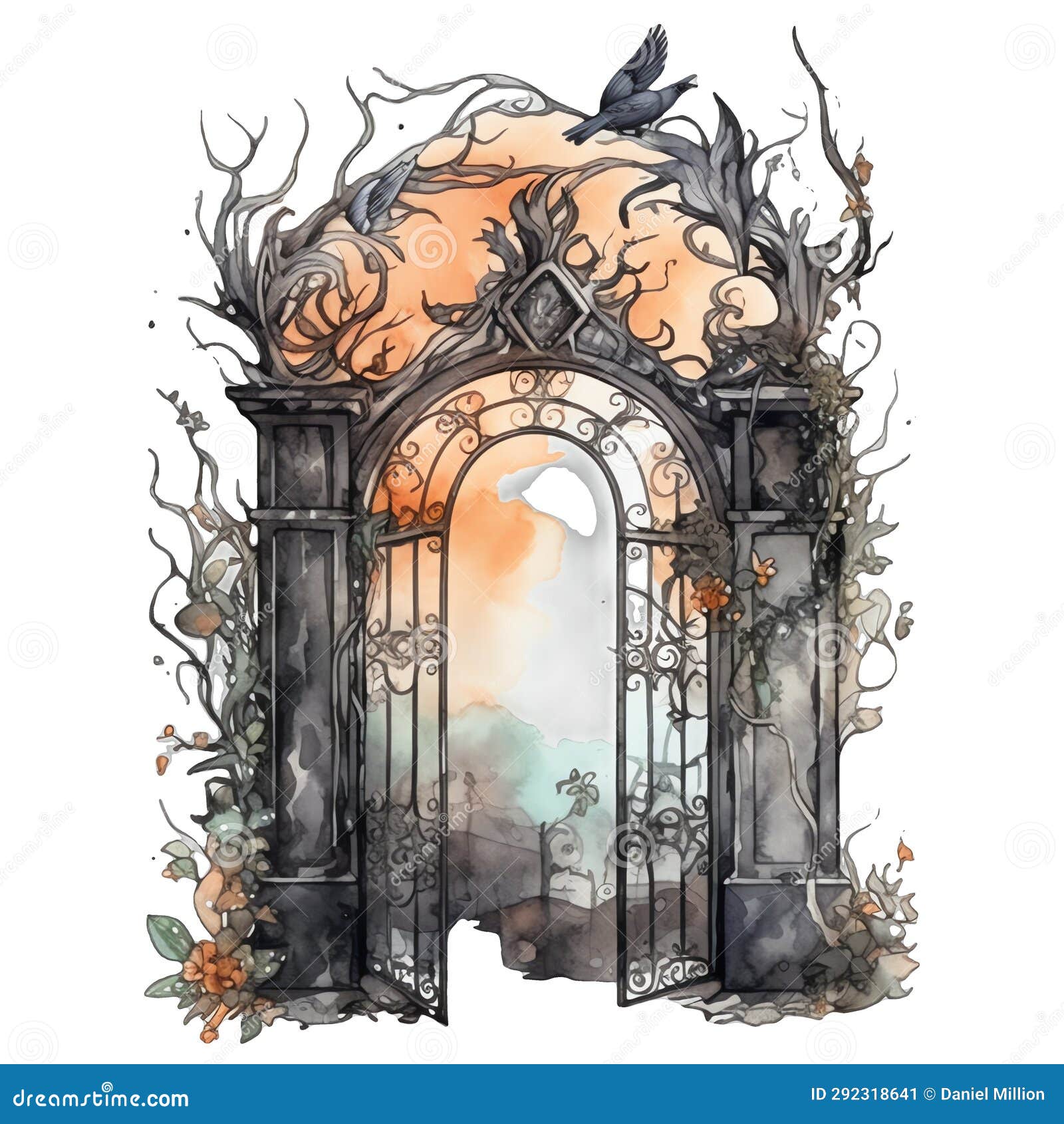 Gothic Door Watercolor Illustration Stock Illustration - Illustration ...