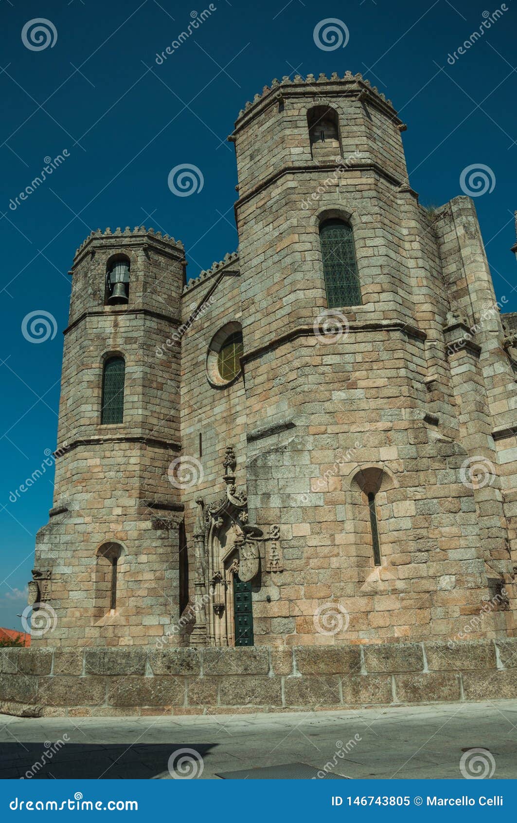Gothic Facade with Steeples at the Guarda Cathedral Stock Image - Image ...