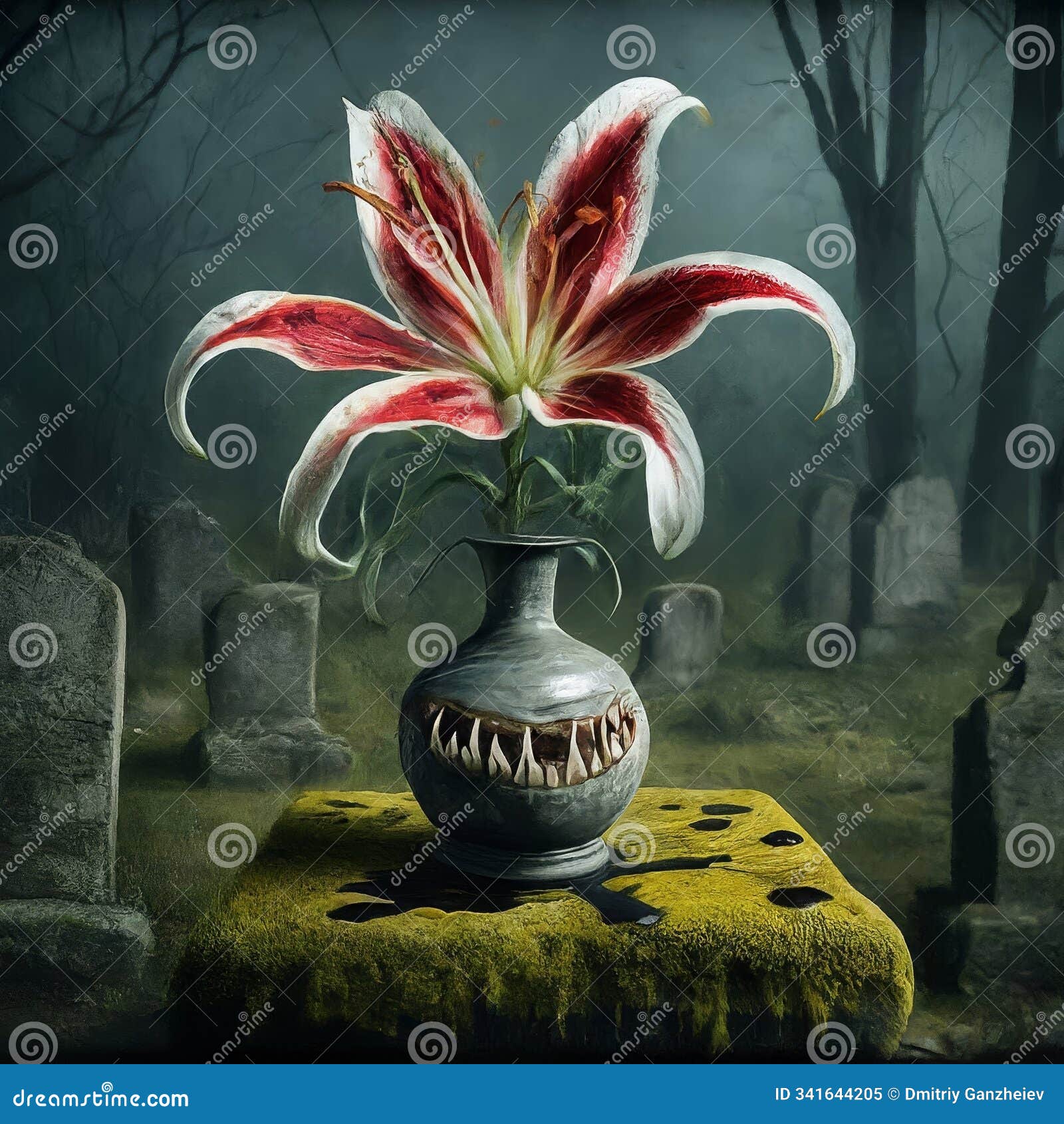 Horror Flower with Sharp Teeth Stock Illustration - Illustration of ...