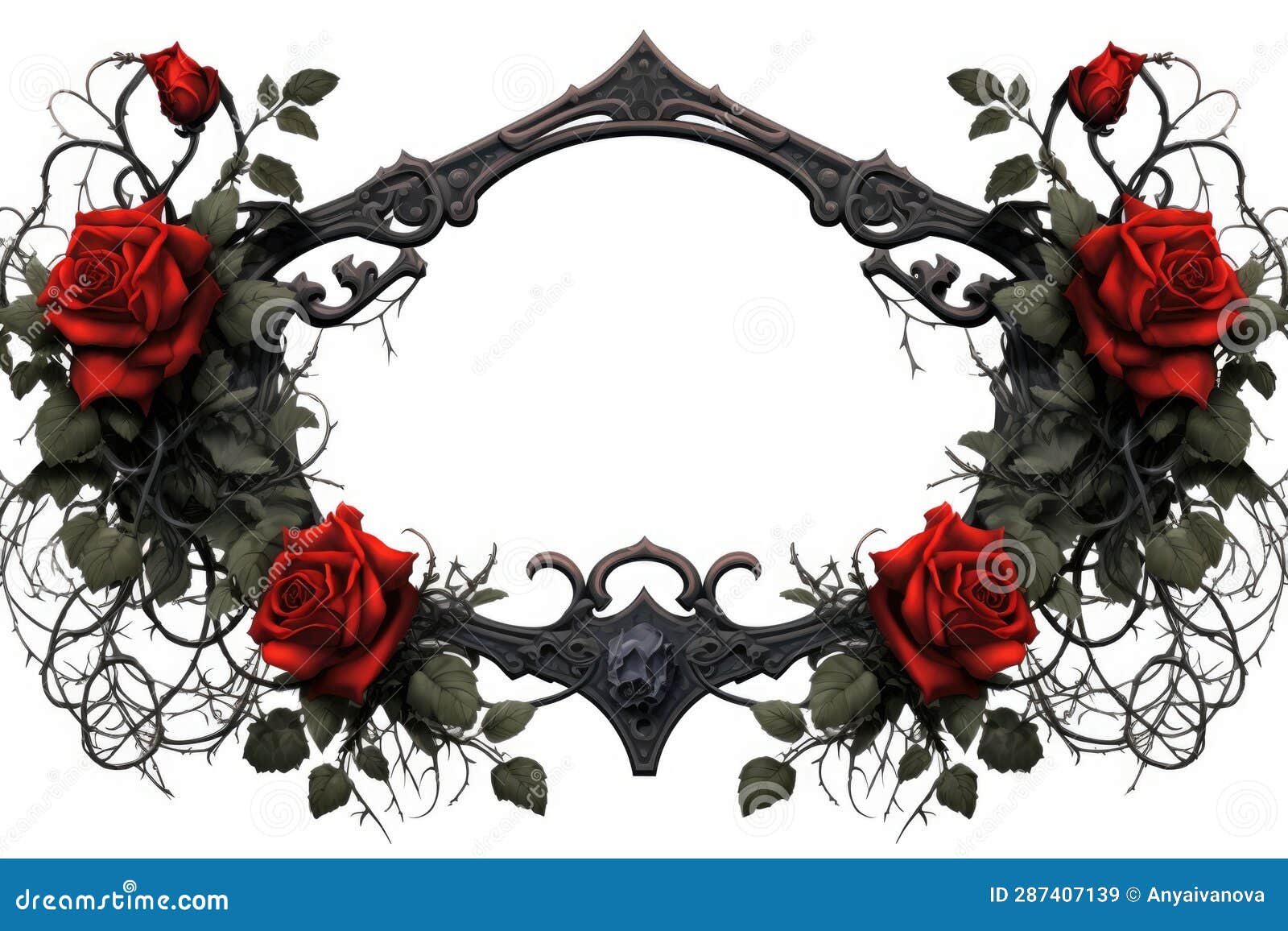 A Gothic Frame with Red Roses and Vines. Frame with Copy Space. Stock ...