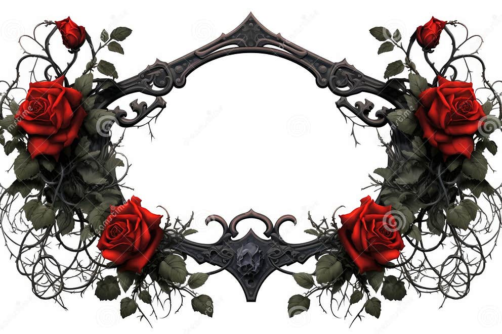 A Gothic Frame with Red Roses and Vines. Frame with Copy Space. Stock ...