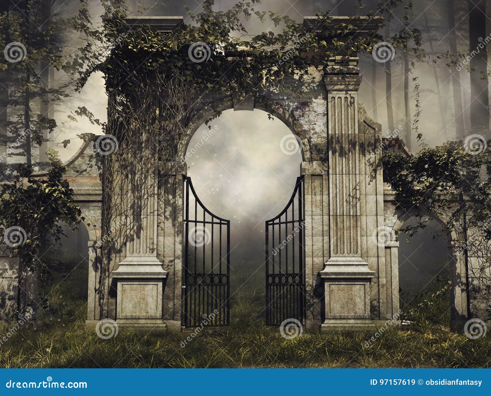 Gothic Garden Gate with Vines Stock Illustration - Illustration of ...