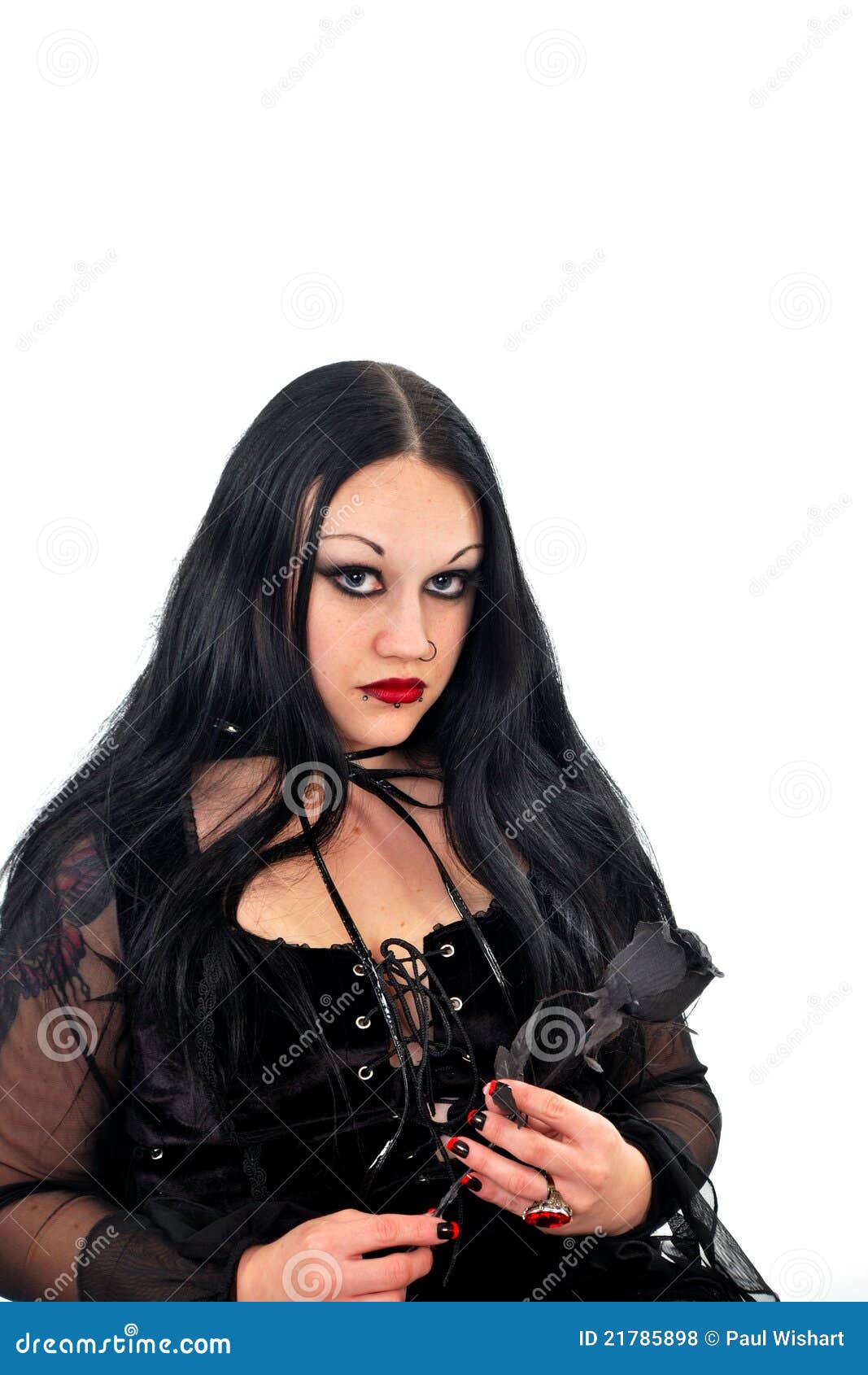 Gothic Girl with Black Rose Stock Photo - Image of long, halloween ...