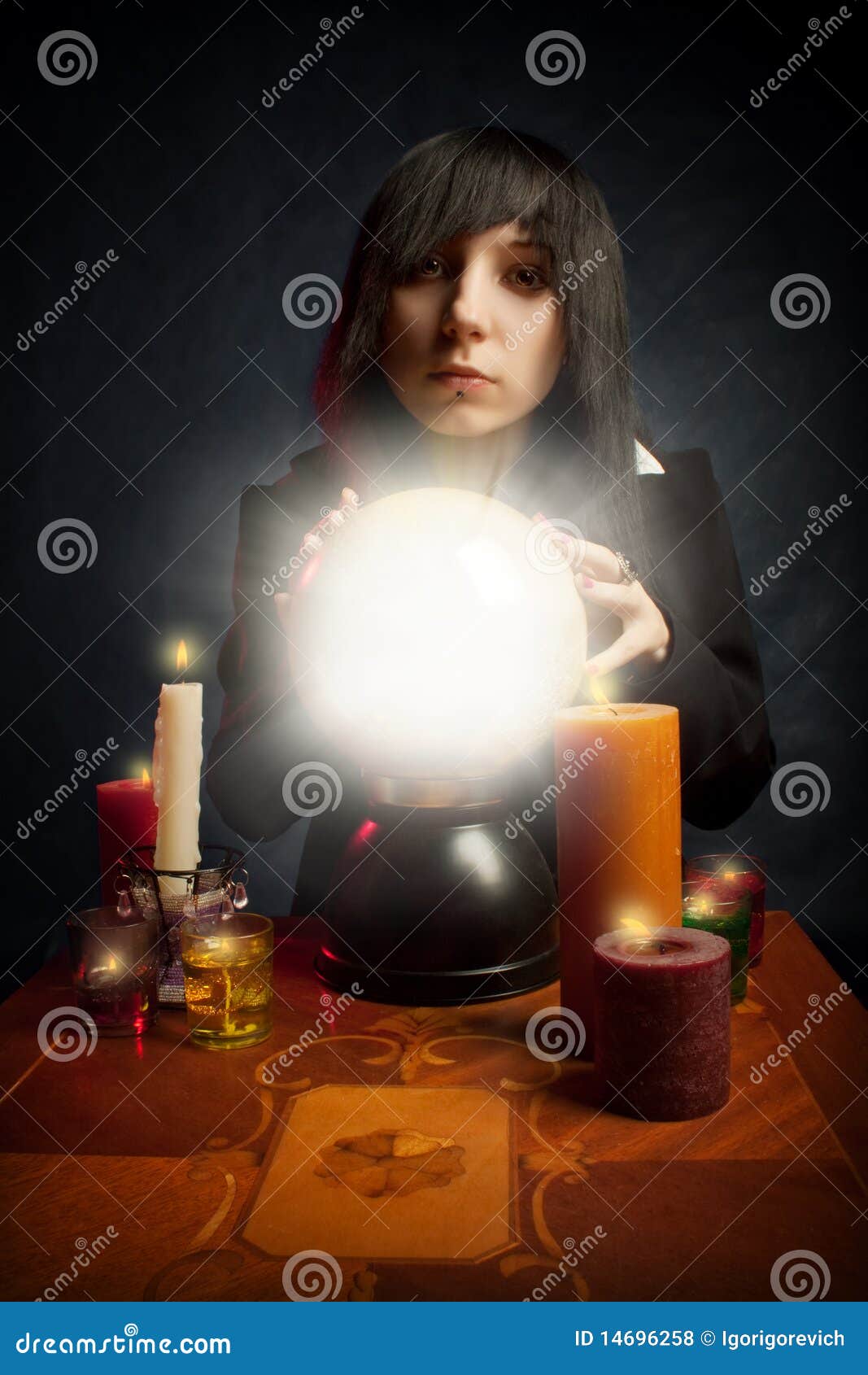 Gothic Girl with a Crystal Ball Stock Photo - Image of occult, presage ...
