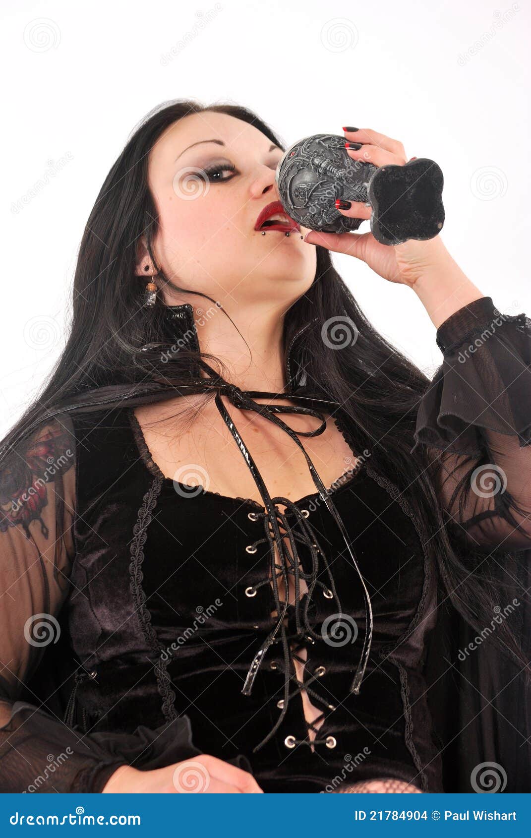 Gothic Girl Drinking from Goblet Stock Photo - Image of corset, goblet ...