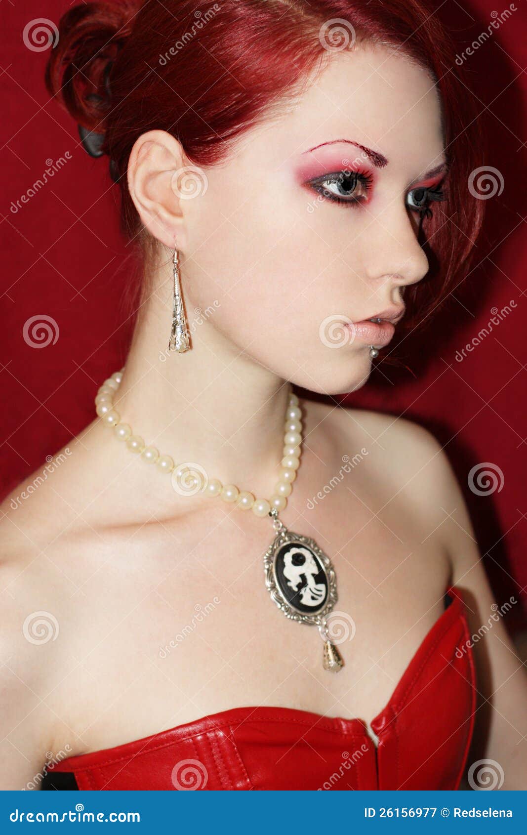 Gothic Girl In Red Stock Image Image Of Jewelry Makeup 26156977