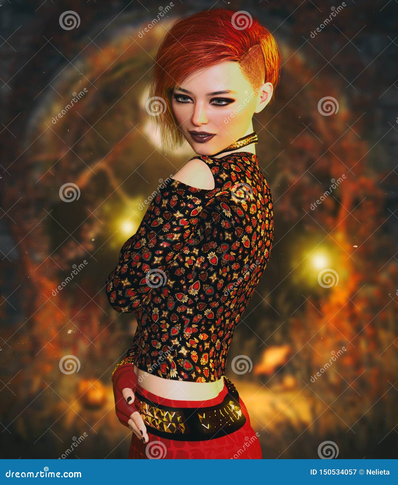 Gothic Girl With Red Hair Stock Illustration Illustration Of Female