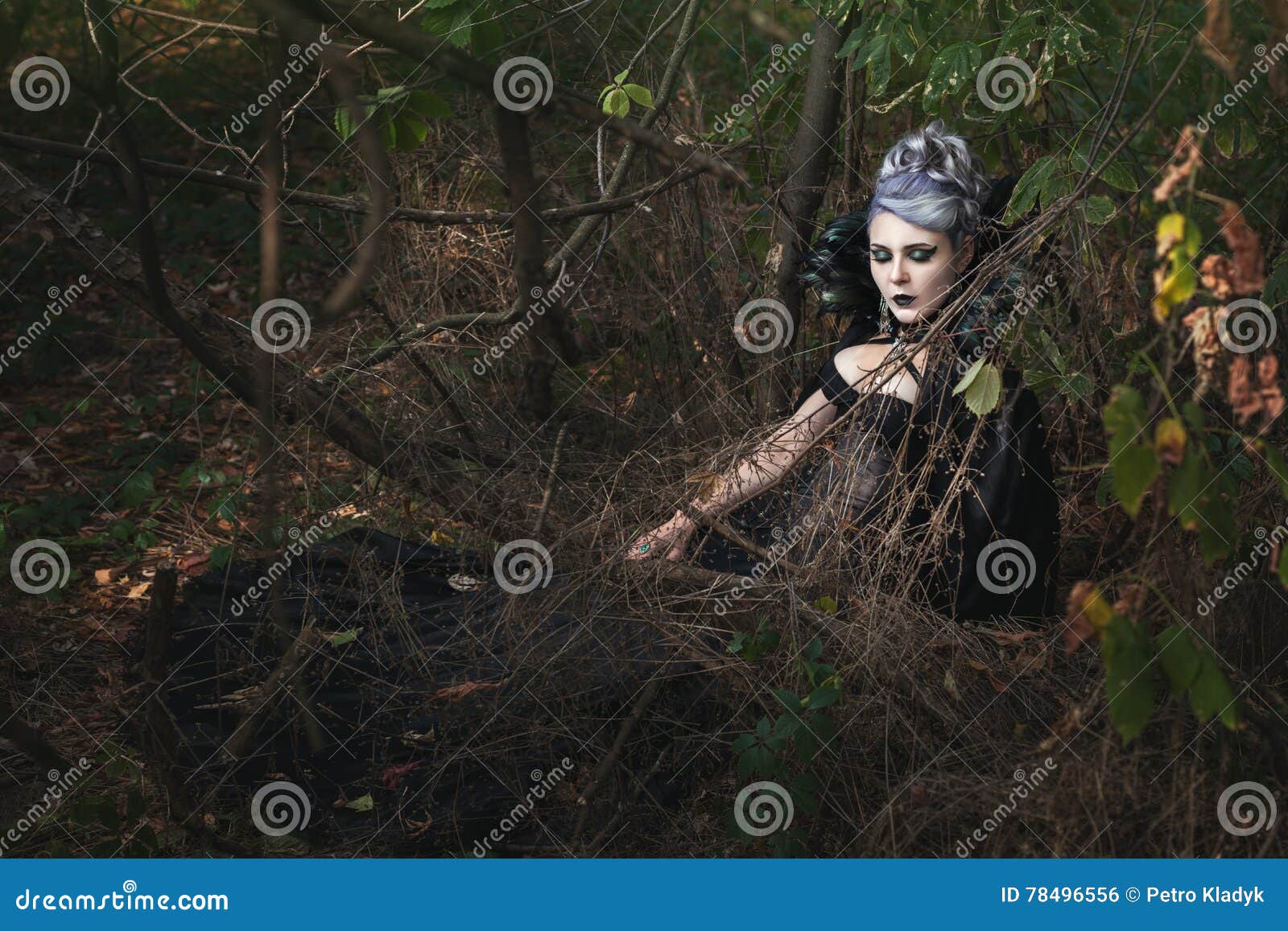 Gothic Girl Sleeping in the Woods. Stock Photo - Image of female ...