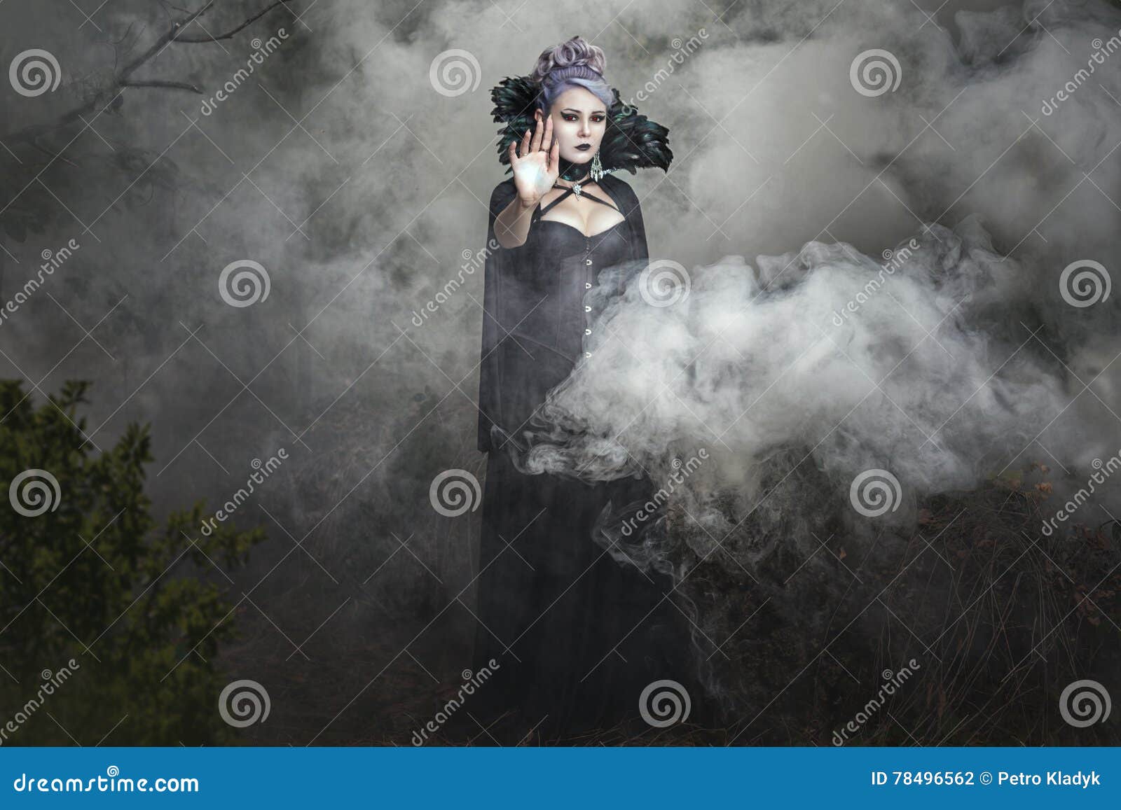 Gothic girl in the smoke. stock photo. Image of haunted - 78496562
