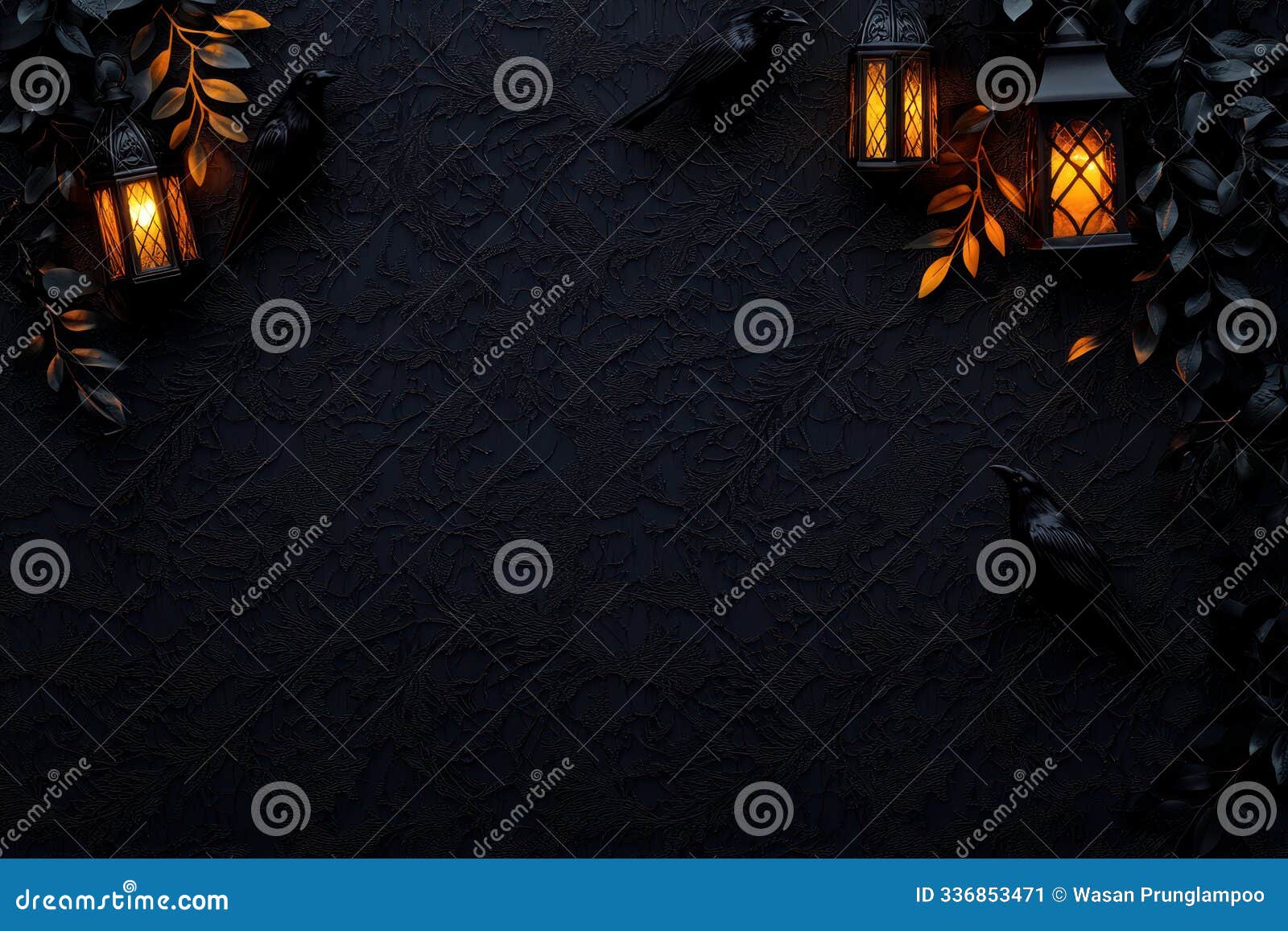 A Gothic Halloween Backdrop with Black Lace Patterns, Vintage Lanterns ...