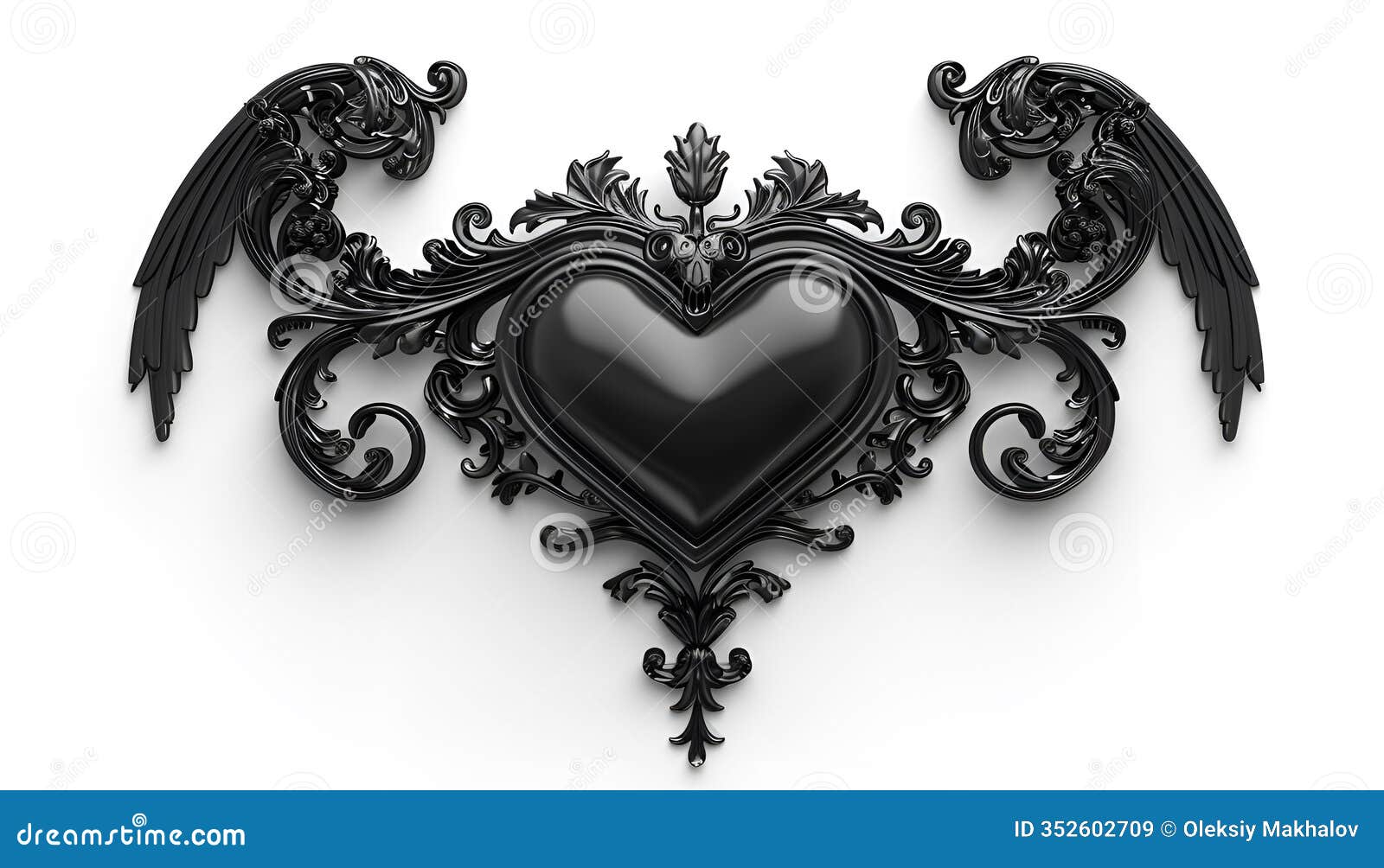 Gothic Heart Art Black Isolated on White Background Stock Image - Image ...