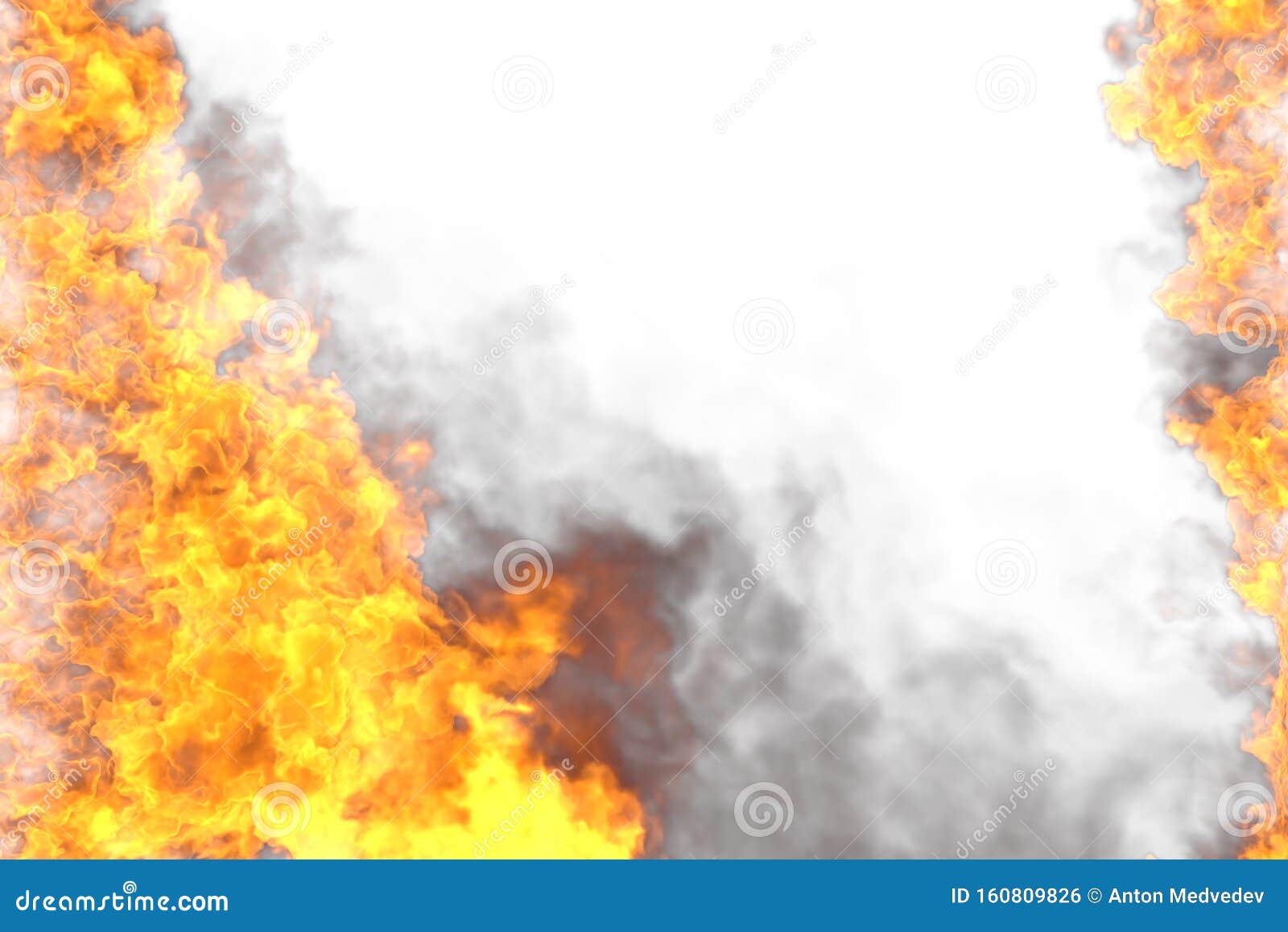 Fire 3D Illustration of Flaming Mysterious Lava Frame Isolated on White ...