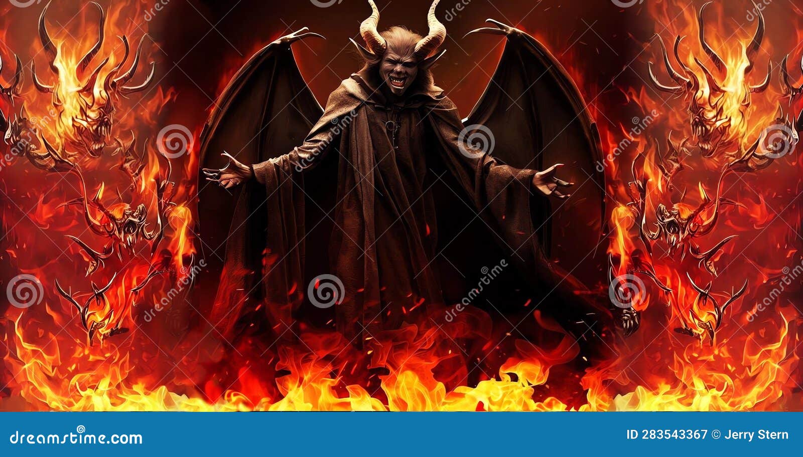 Gothic Horned Devil Engulfed in Flames. Stock Image - Image of baphomet ...