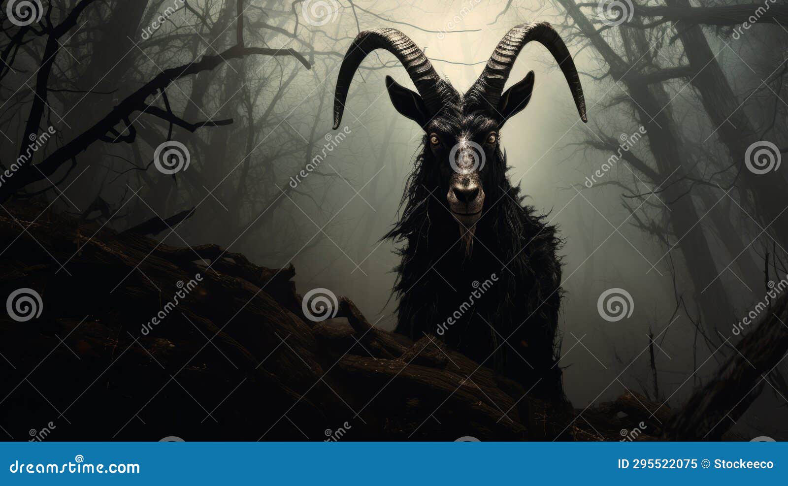 Gothic Illustration: A Black Goat In The Dark Forest Stock Image ...