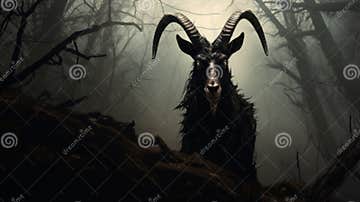 Gothic Illustration: a Black Goat in the Dark Forest Stock Illustration ...