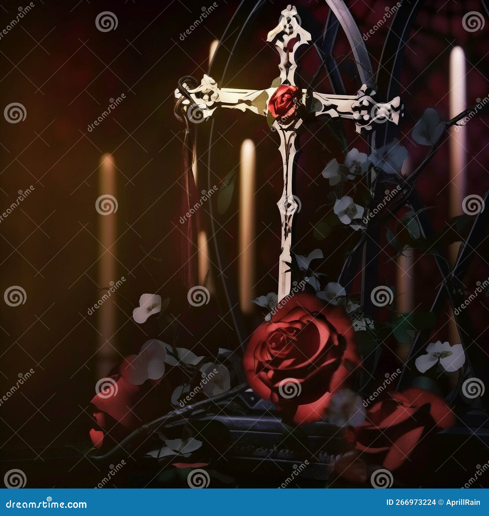 Gothic Illustration of a Cross with Roses Stock Illustration ...