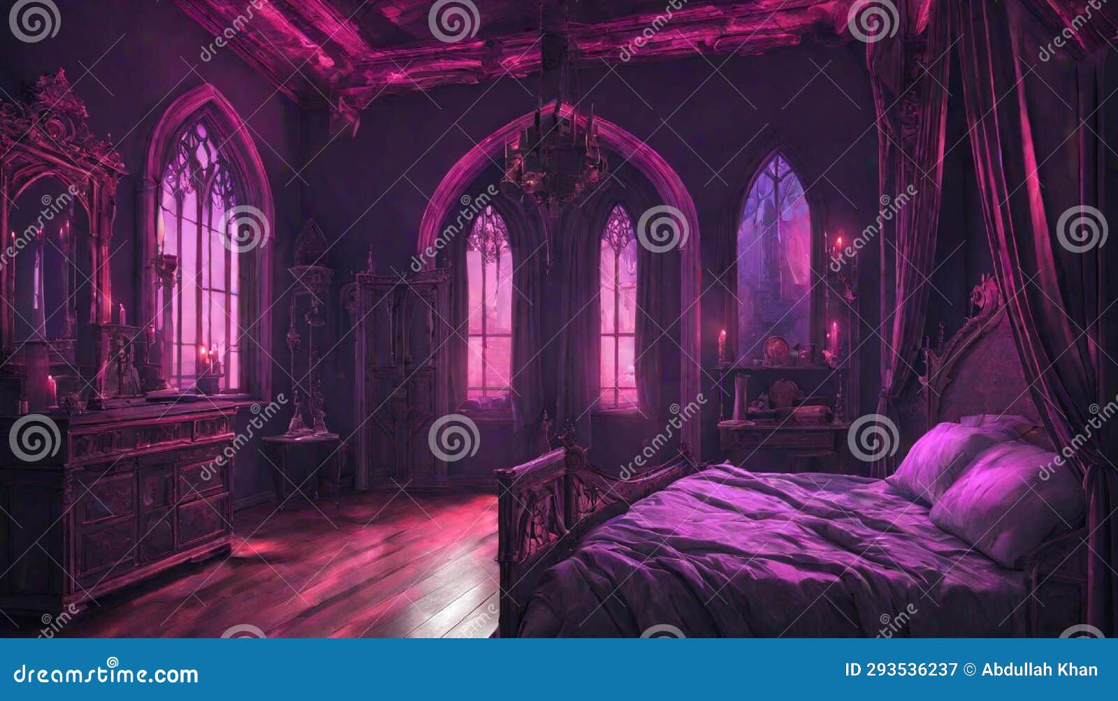 A Gothic-inspired Bedroom with Neon Lights Creating an Eerie and ...