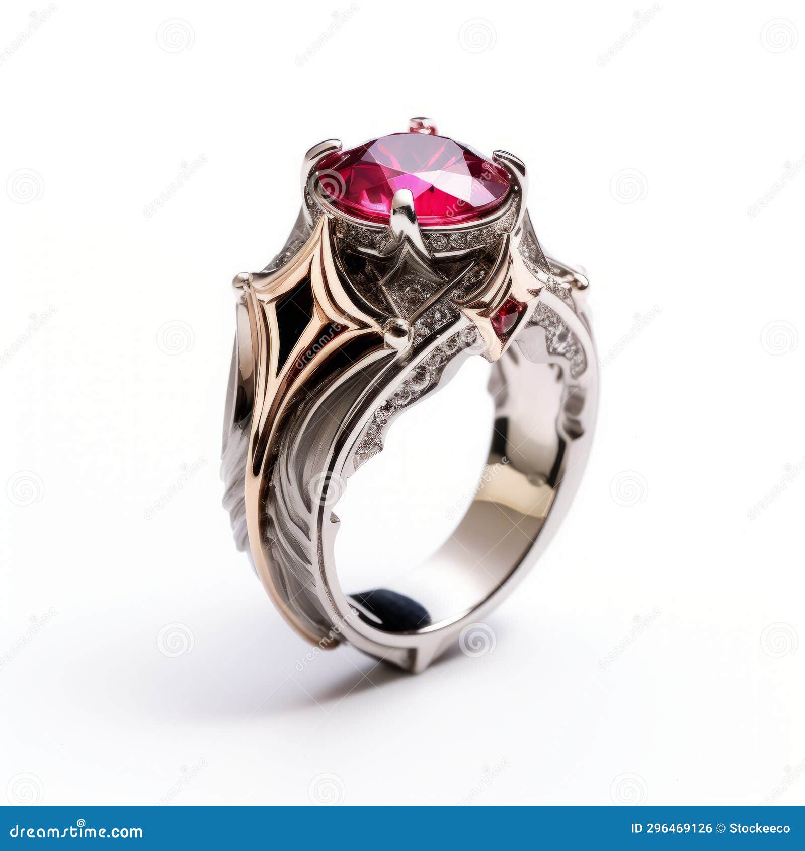 Gothic-inspired Gold and Silver Gemstone Engagement Ring with Ruby ...