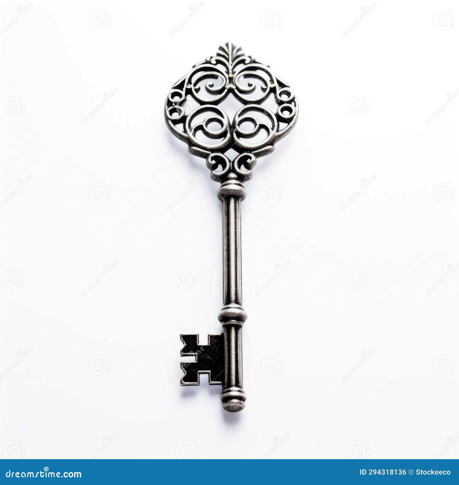 Gothic-inspired Key with Sleek Metallic Finish on White Background ...