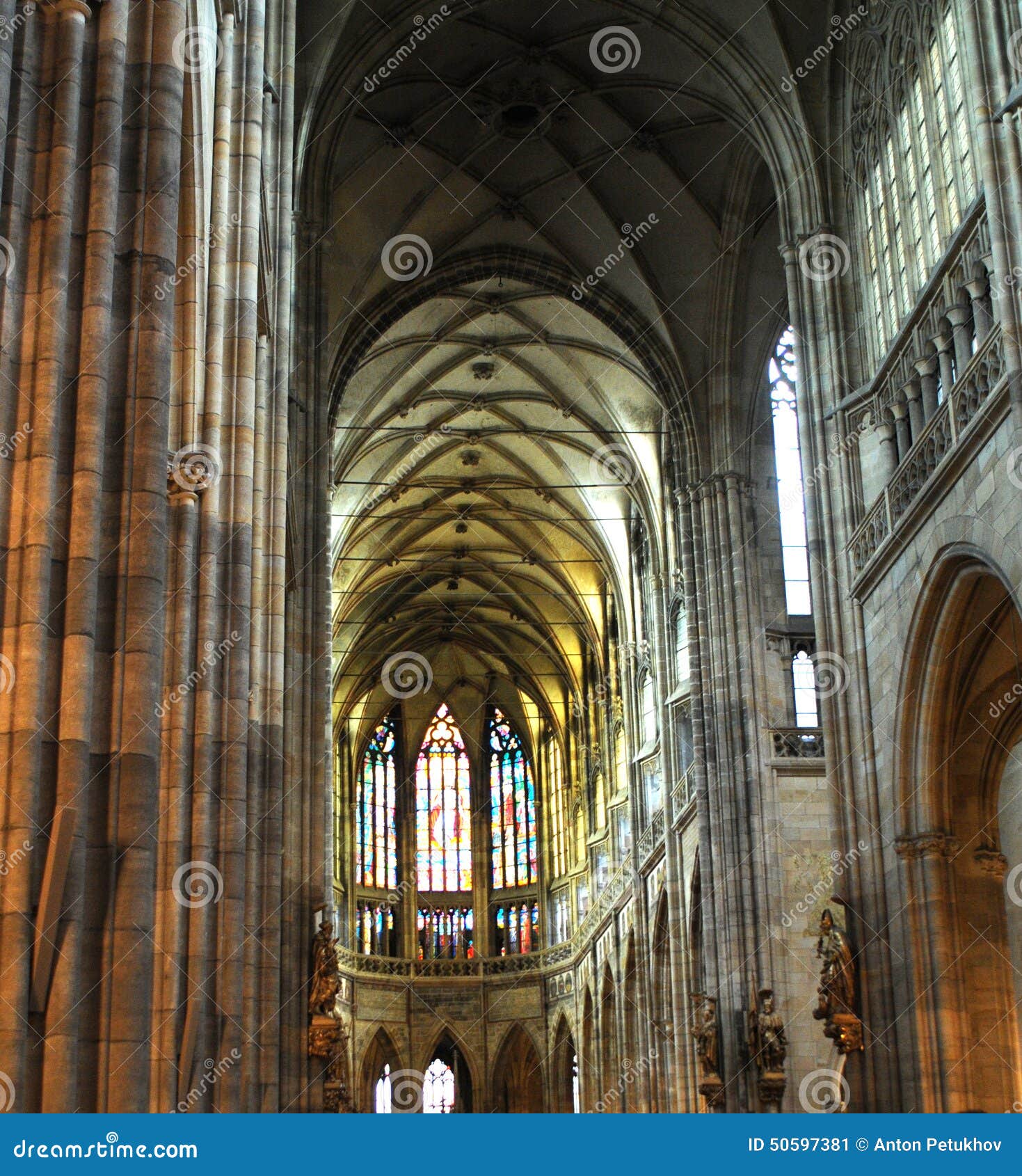 Gothic interior temple stock image. Image of glass, catholicism - 50597381