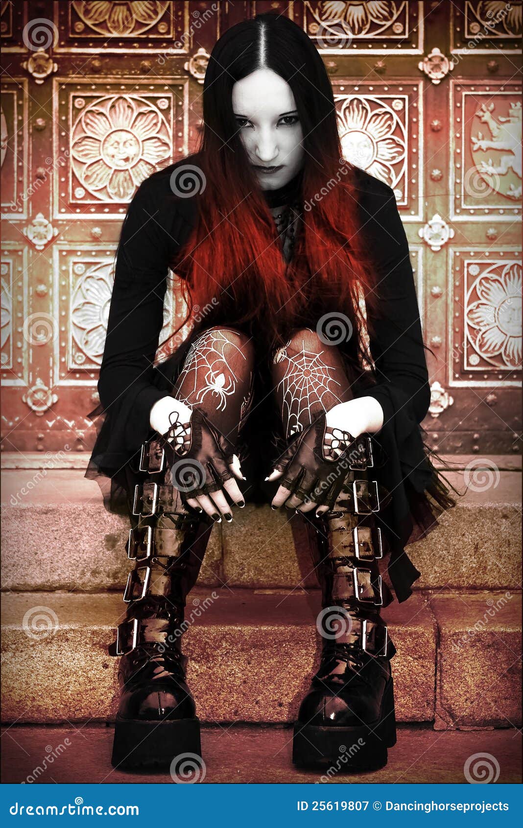 Gothic lady on stairs stock image. Image of blue, hair - 25619807