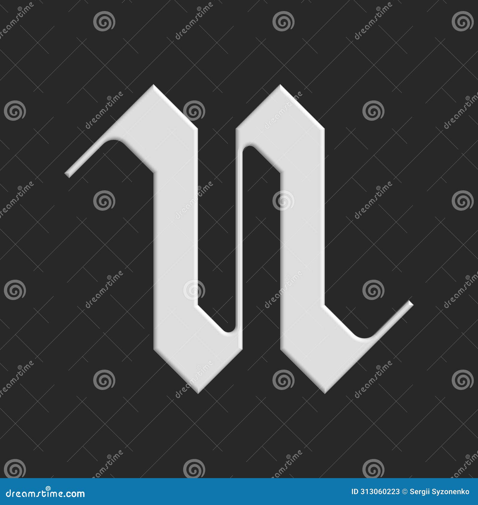Gothic Lowercase Letter M Serif Logo Creative Initial Volumetric Shape, Black And White Gradient ...