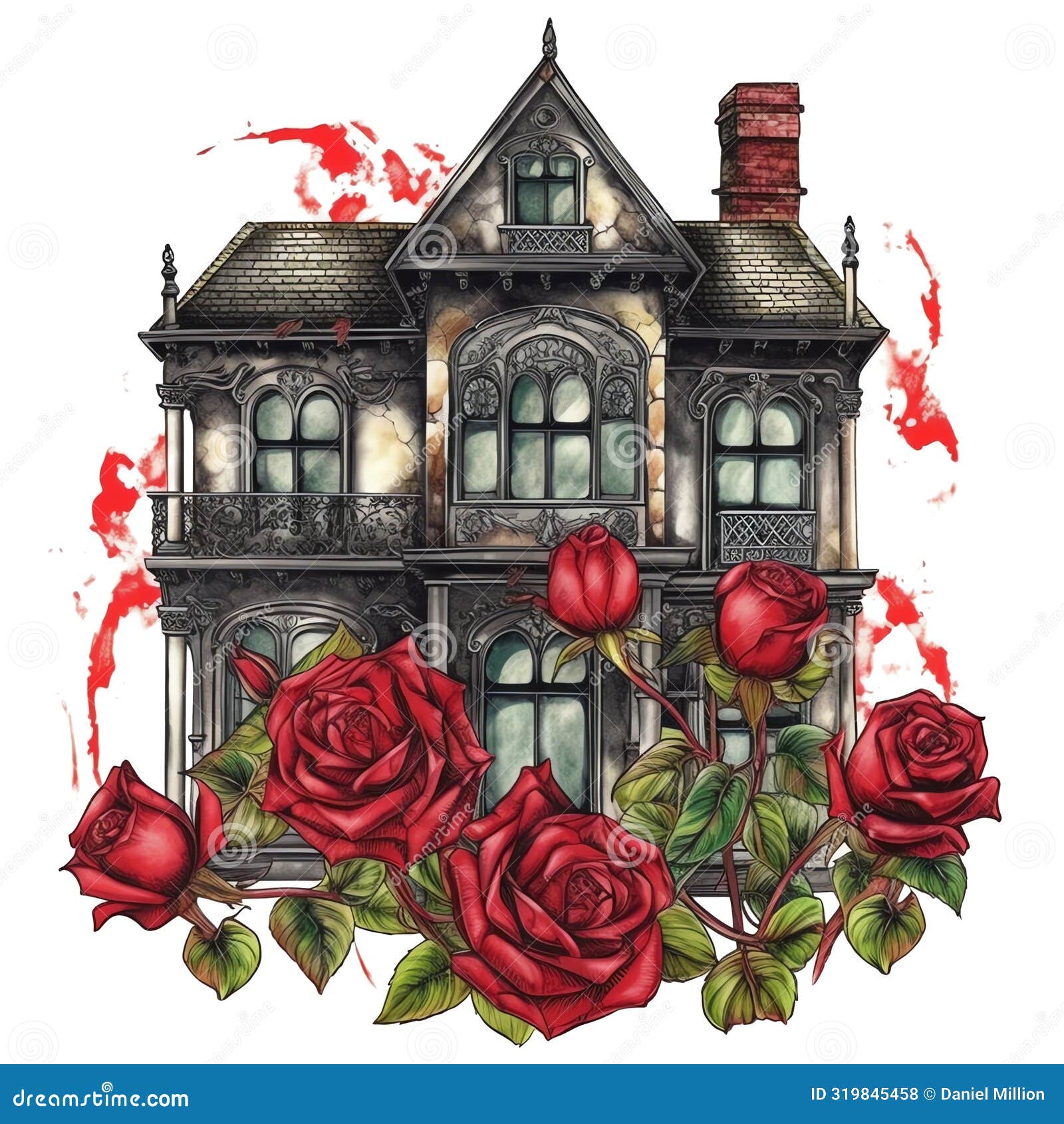 Gothic Mantion Watercolor Illustration Royalty-Free Cartoon ...