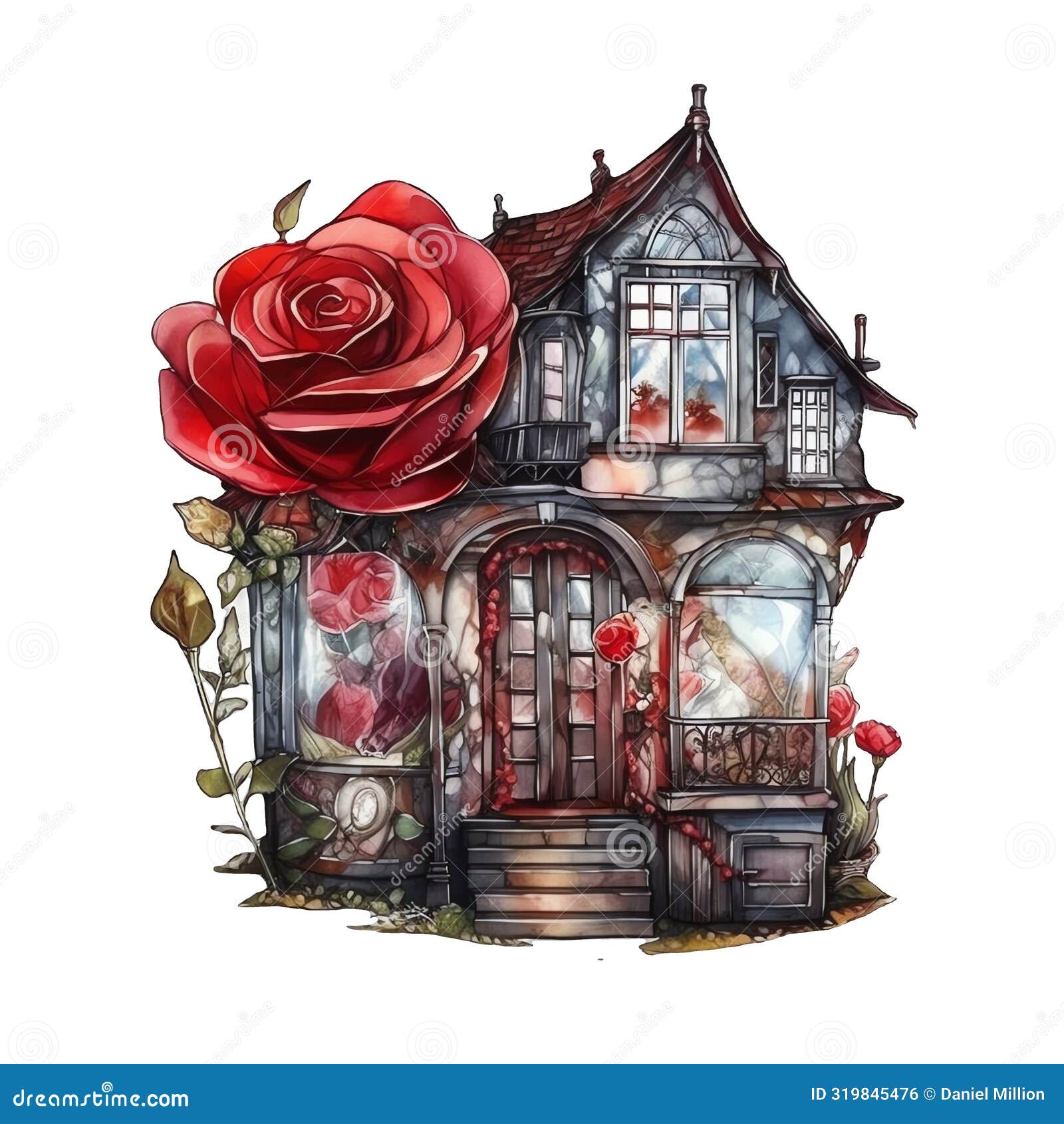 Gothic Mantion Watercolor Illustration | CartoonDealer.com #319845580