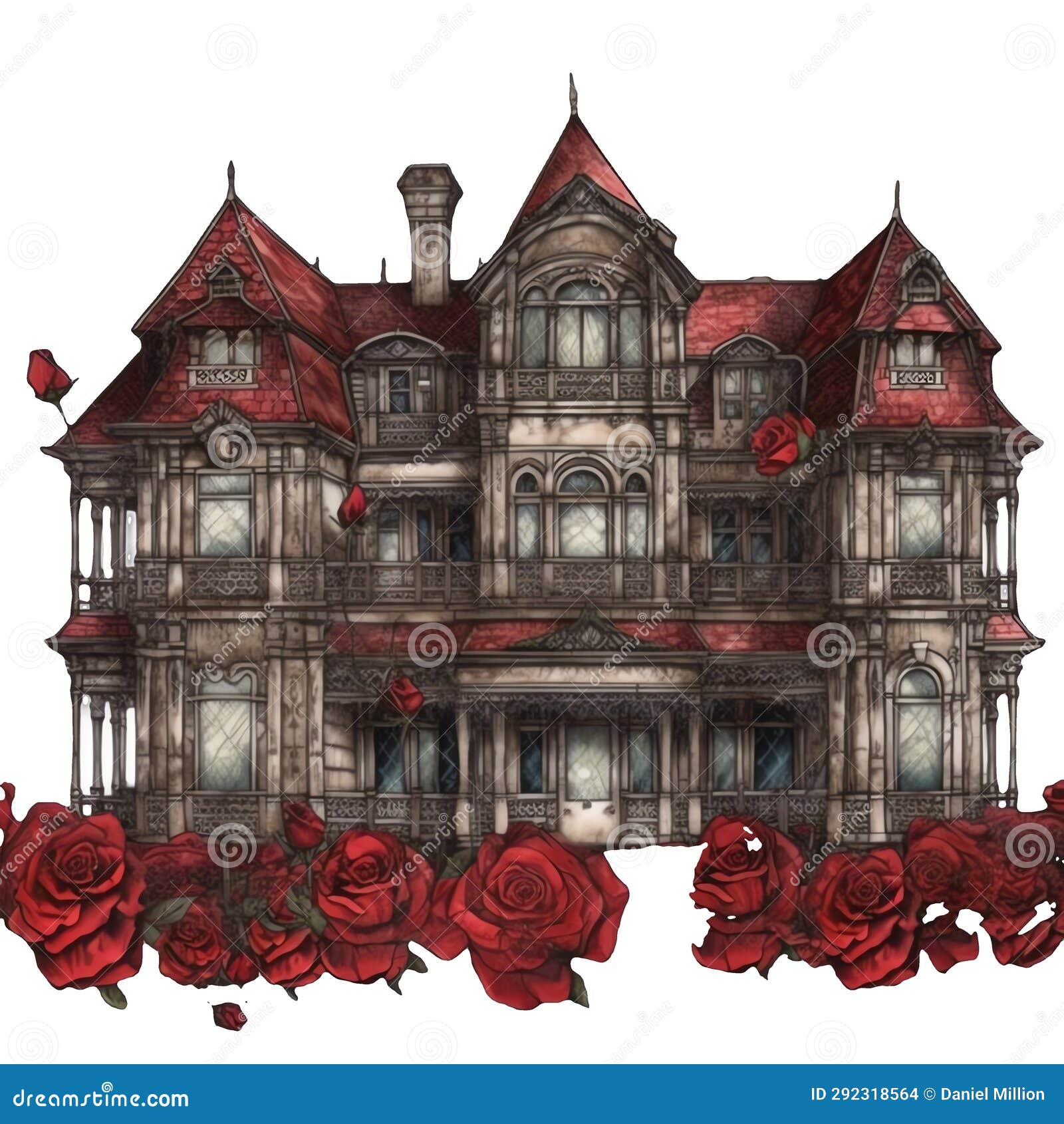 Gothic Mantion Watercolor Illustration | CartoonDealer.com #319845663