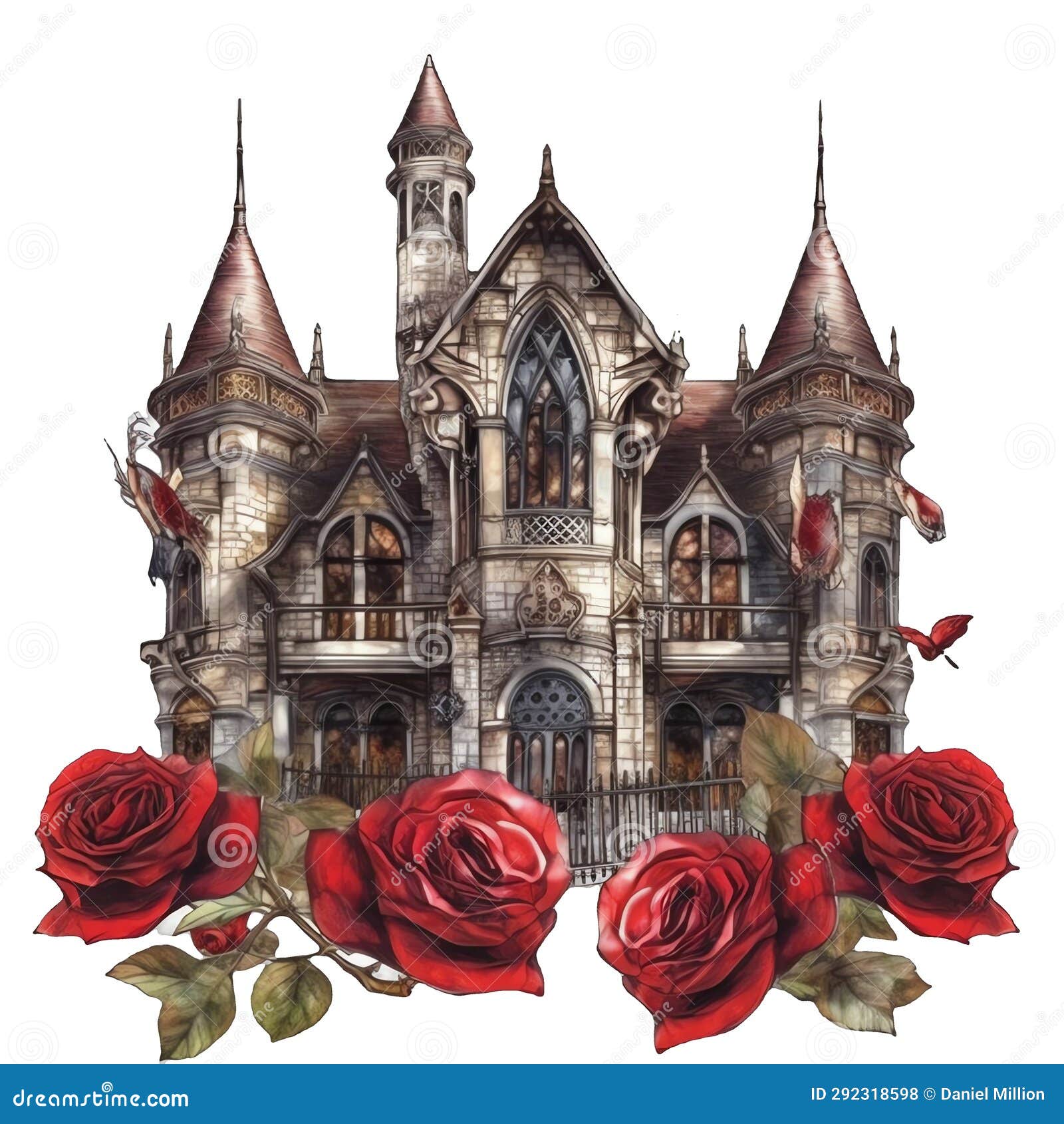 Gothic Mantion Watercolor Illustration | CartoonDealer.com #319845663