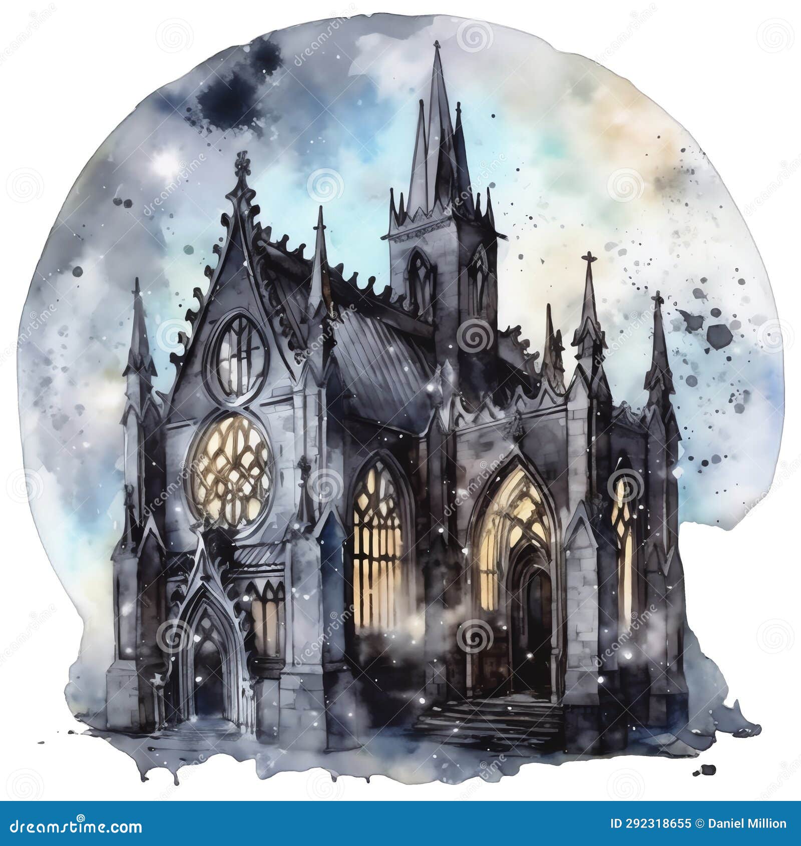 Gothic Mantion Watercolor Illustration | CartoonDealer.com #319845663
