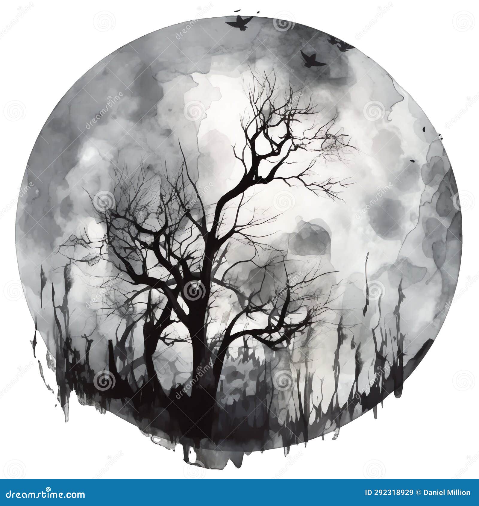 Gothic Moon Watercolor Illustration Stock Illustration - Illustration ...