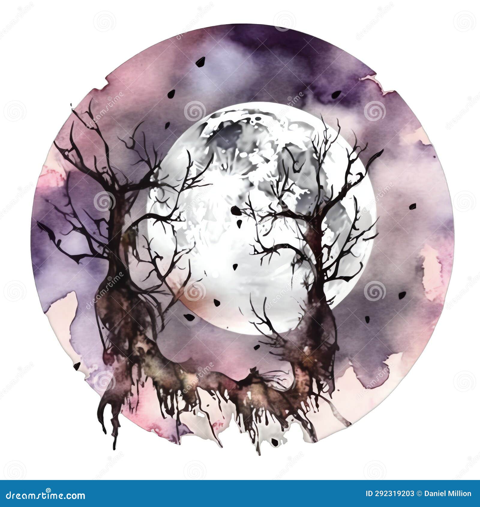 Gothic Moon Watercolor Illustration Stock Illustration - Illustration ...