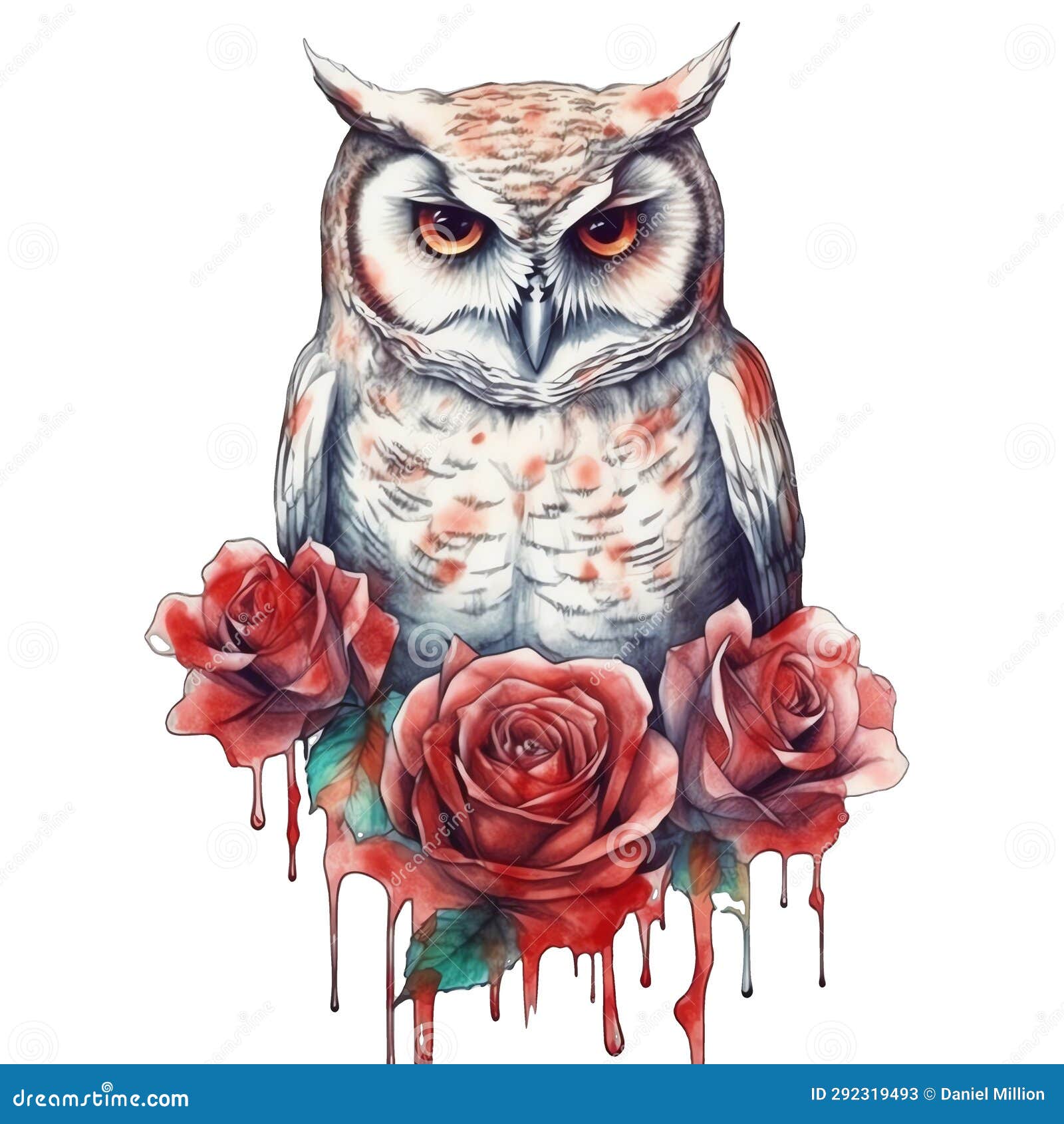 Gothic Owl Watercolor Illustration Stock Illustration - Illustration of ...