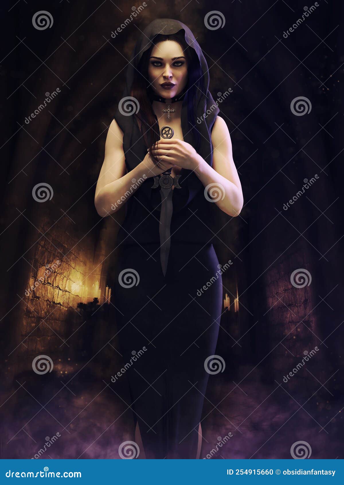 Gothic Priestess with a Dagger Stock Illustration - Illustration of ...