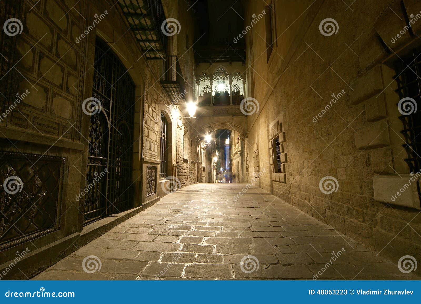 Gothic Quarter at Night. Empty Alleyways in Barcelona Stock Image ...