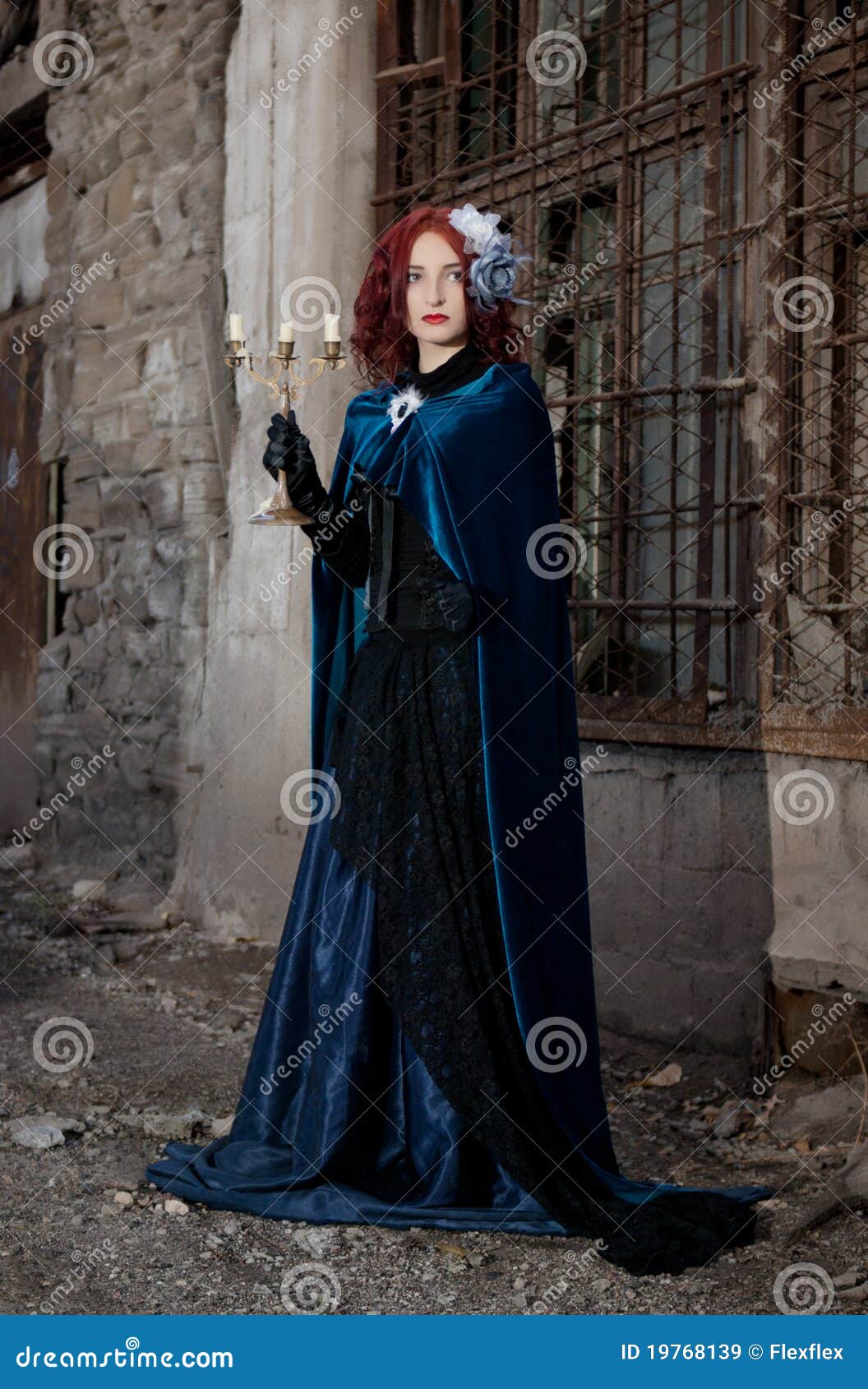 Gothic Redhead Woman Walking with Candle Stock Image - Image of ancient ...