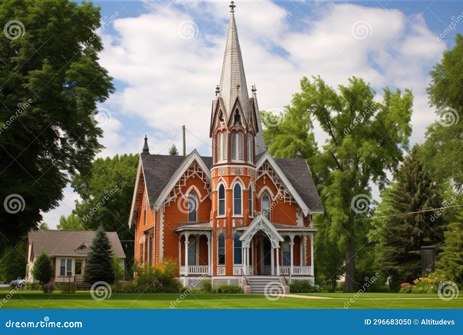 A Gothic Revival House with Tall, Dramatic Spires Stock Photo - Image ...