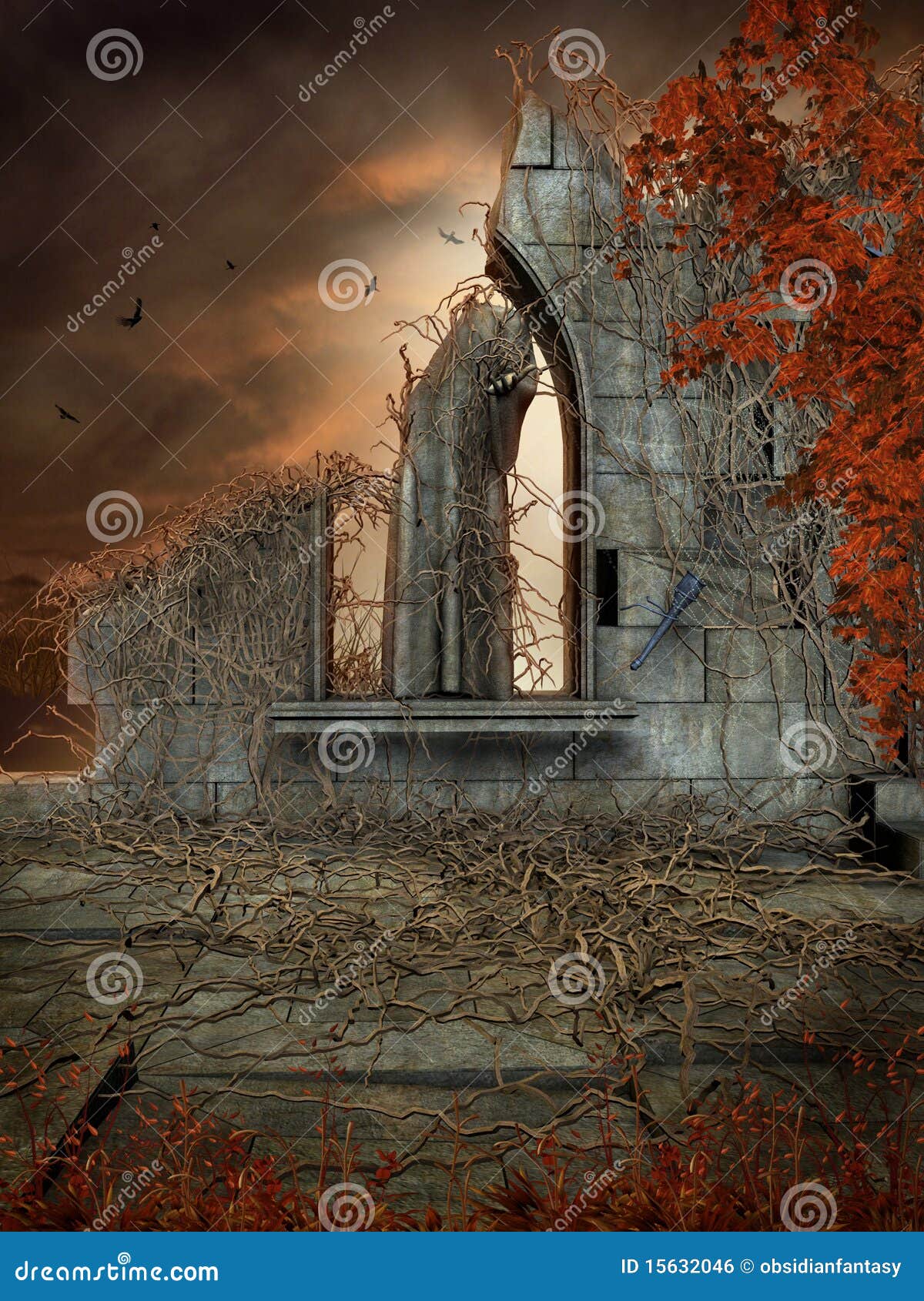 Gothic Ruins with Dead Vines Stock Illustration - Illustration of ...