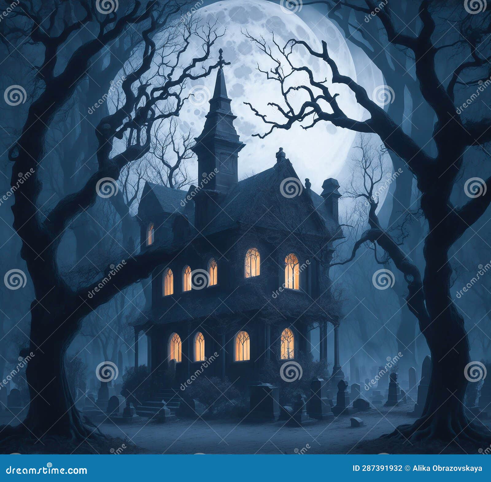 A Gothic Scene Shrouded In Mist, With Beautiful Plants Framing Vibrant ...