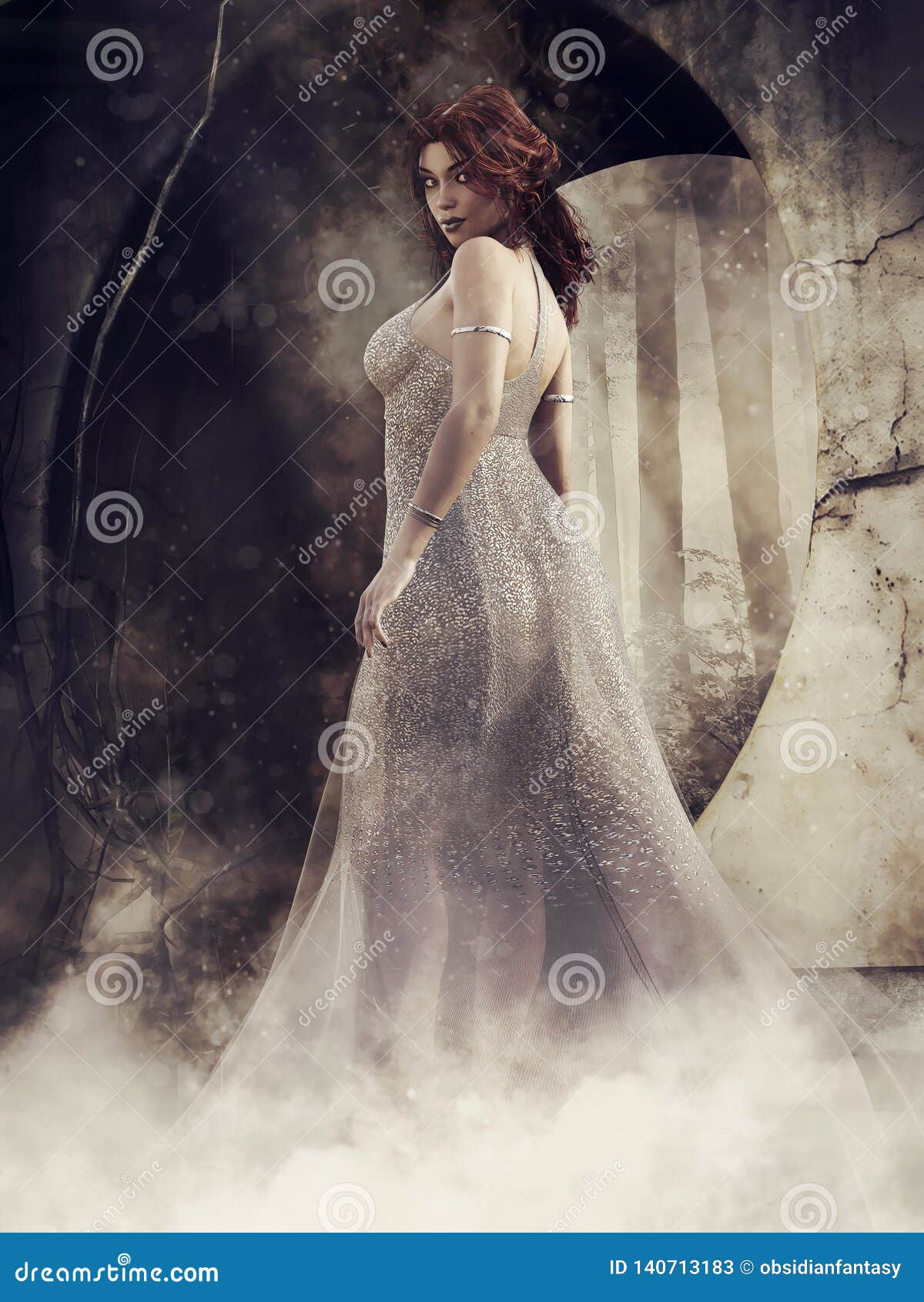 Gothic Scene with a Young Woman Stock Illustration - Illustration of ...
