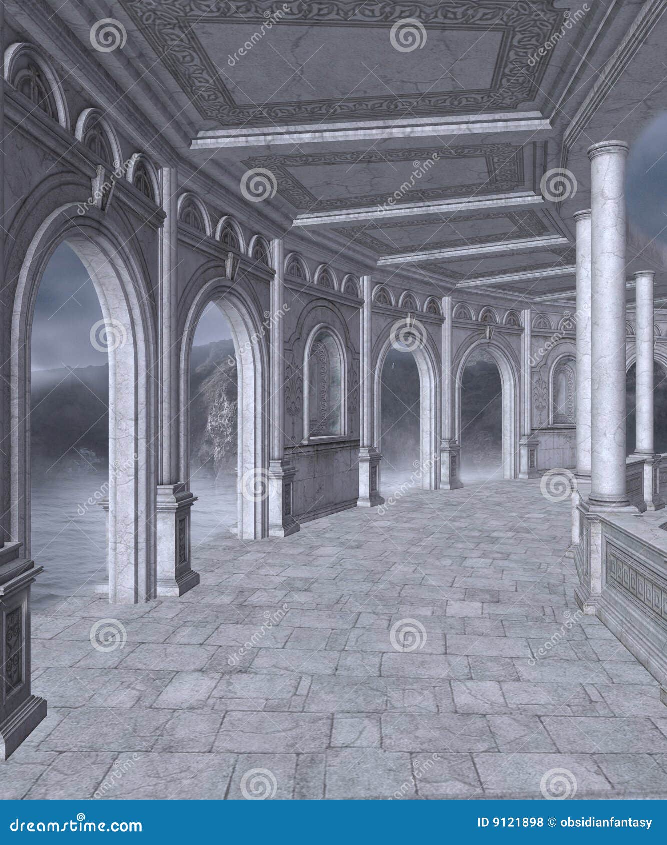 Gothic Cloister Garden With Arched Walkways And Lush Greenery Stock ...