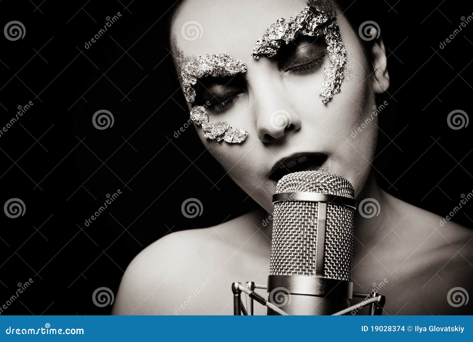 Gothic Singer Standing with Microphone Stock Photo - Image of female ...
