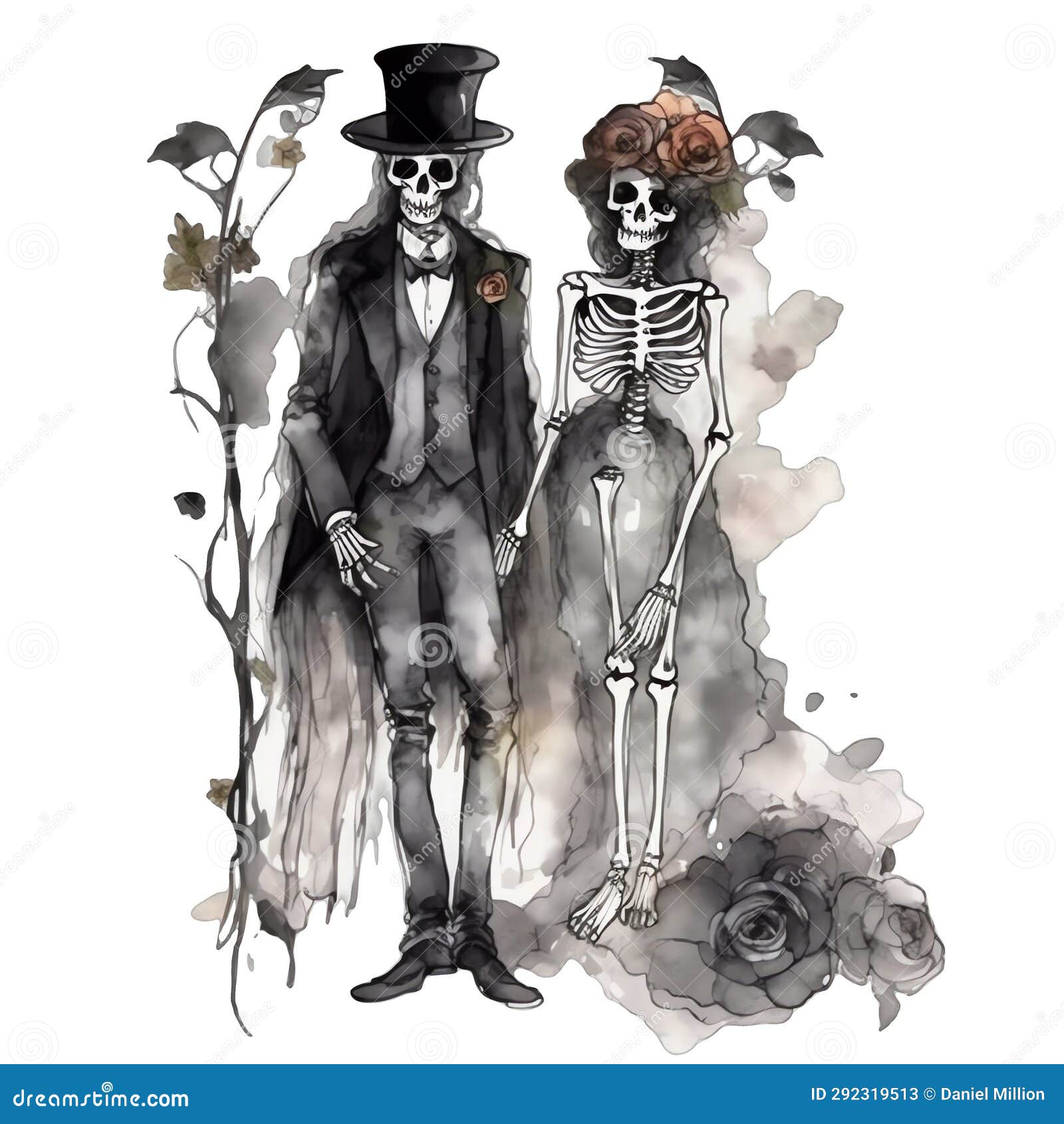Gothic Skeleton Watercolor Illustration Stock Illustration ...