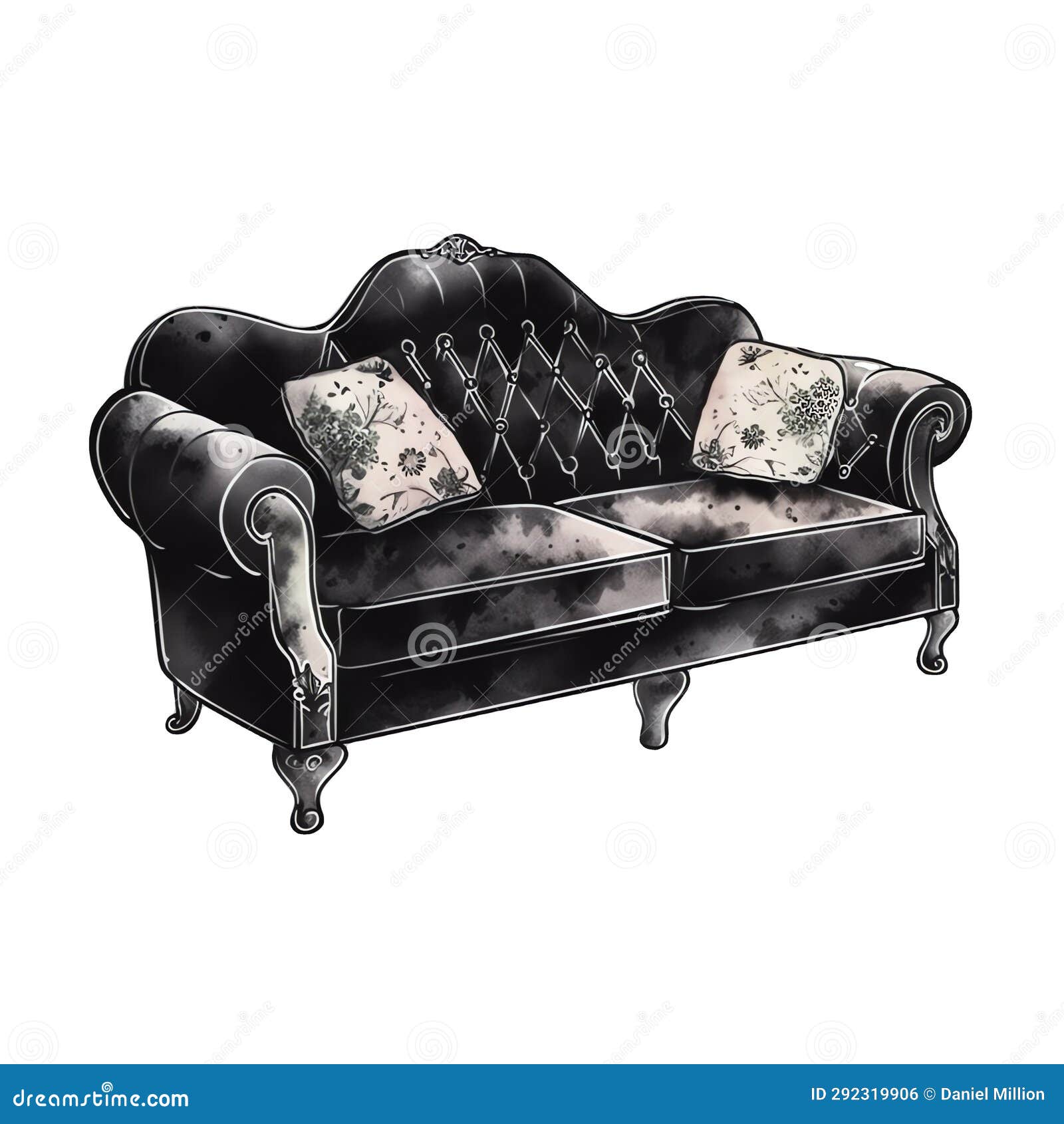 Gothic Sofa Watercolor Illustration Stock Illustration - Illustration ...