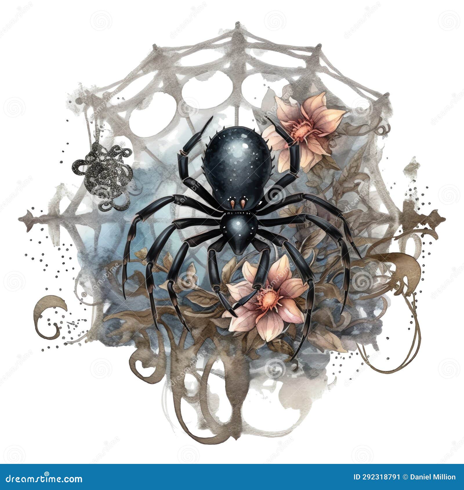 Gothic Spider Watercolor Illustration Stock Illustration - Illustration ...